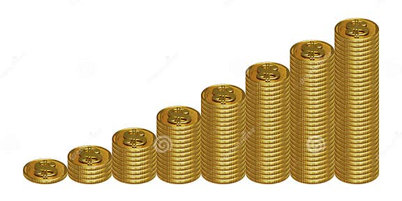 Growing stacks of coins stock illustration. Illustration of golden ...