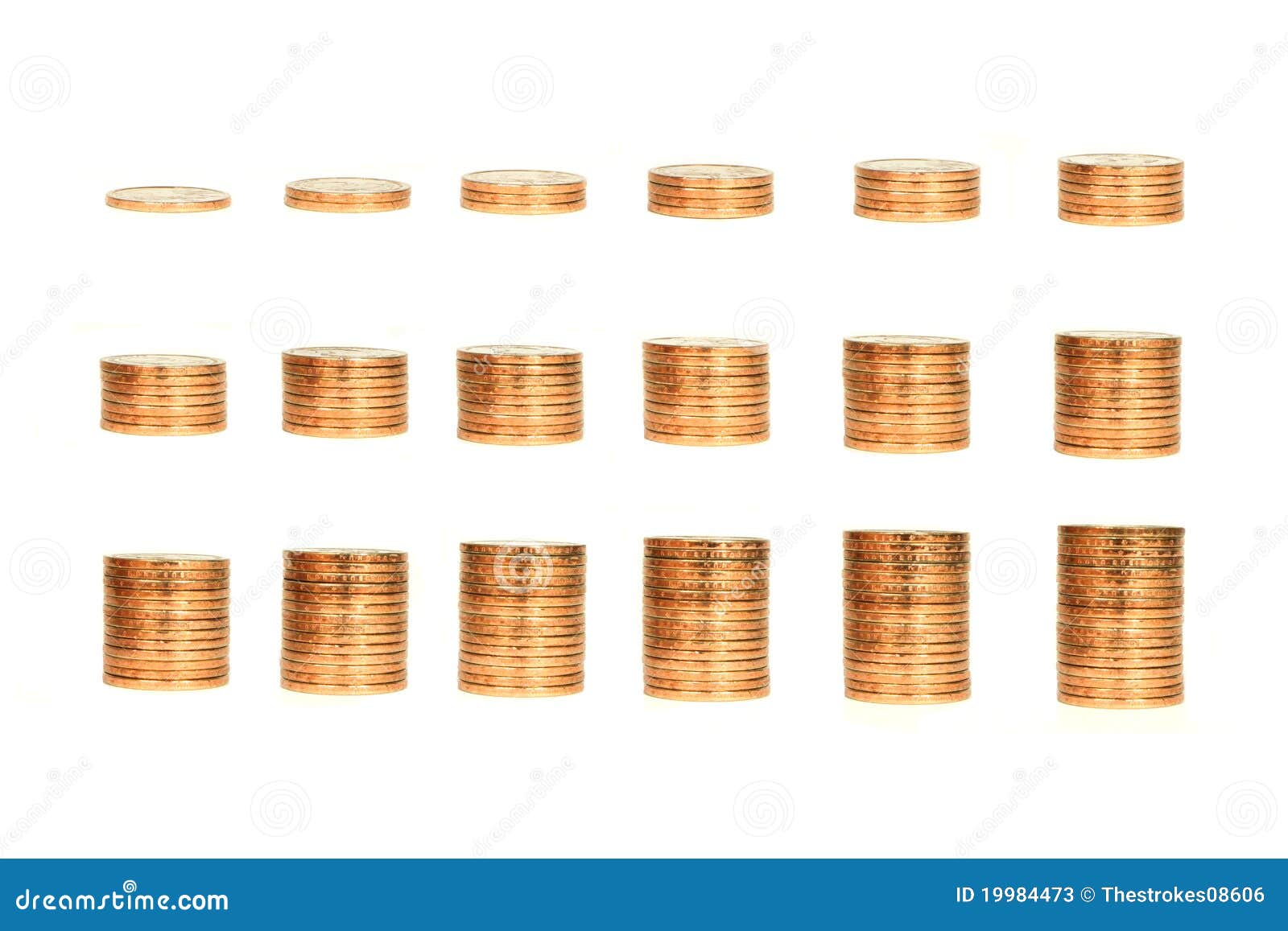 Growing Stacks of Gold Coins with White Background Stock Image - Image ...