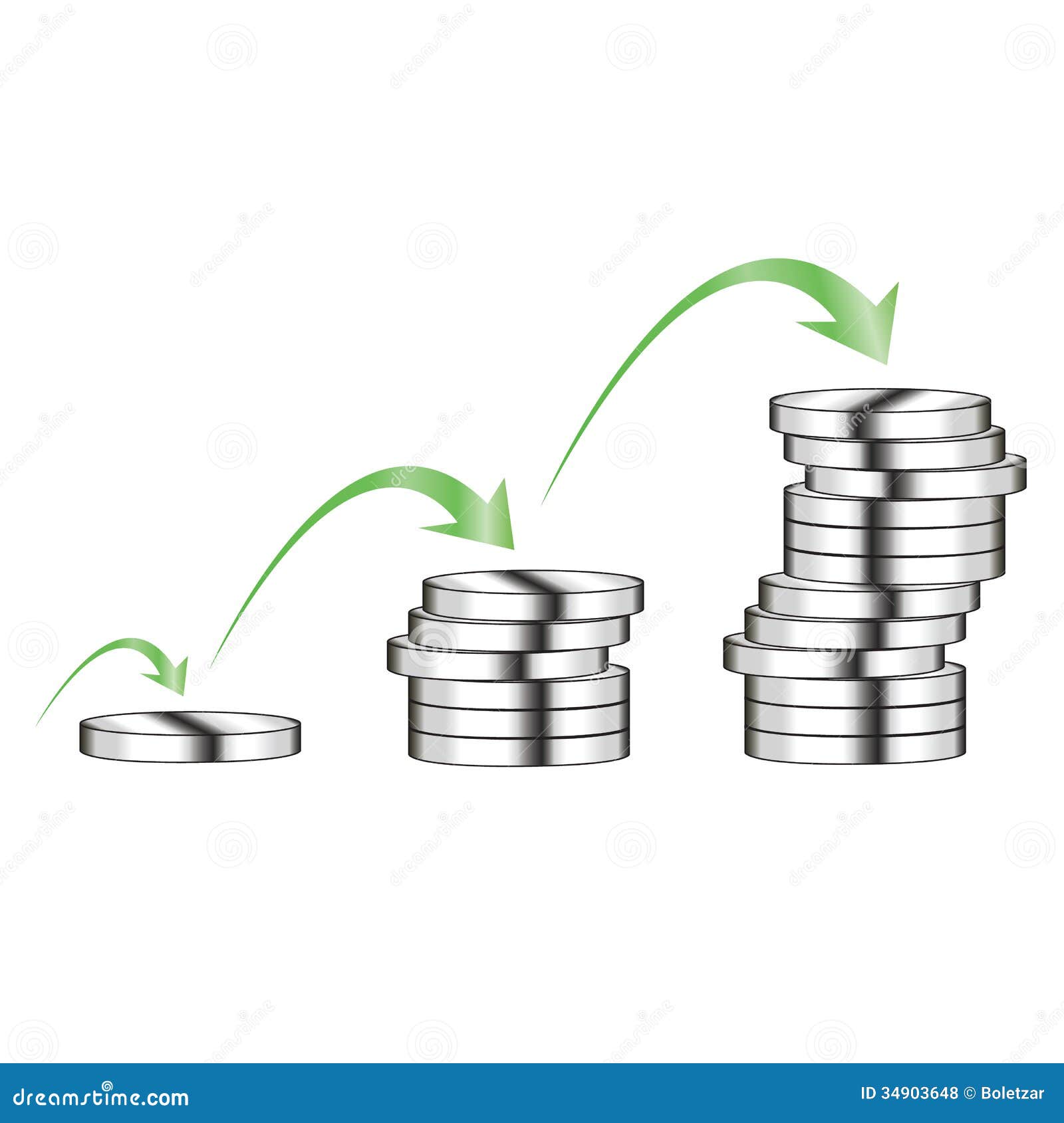 Growing Stacks of Silver Coins with Arrows Stock Vector - Illustration ...