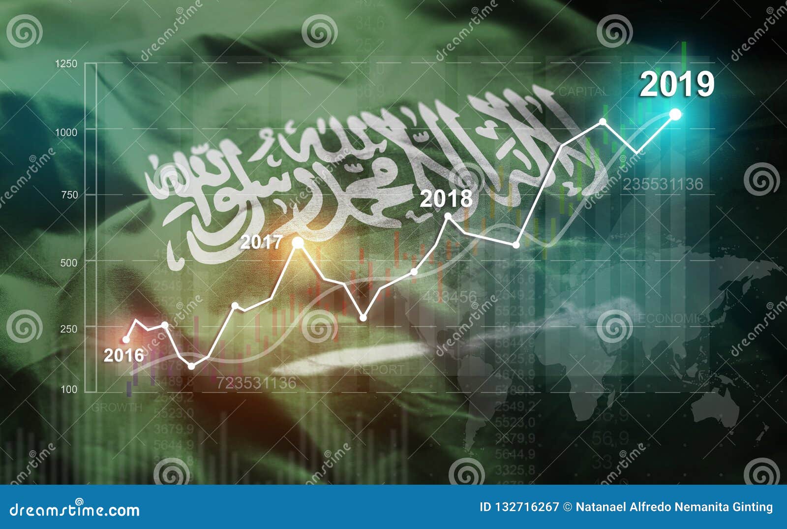 Growing Statistic Financial 2019 Against Saudi Arabia Flag Stock ...