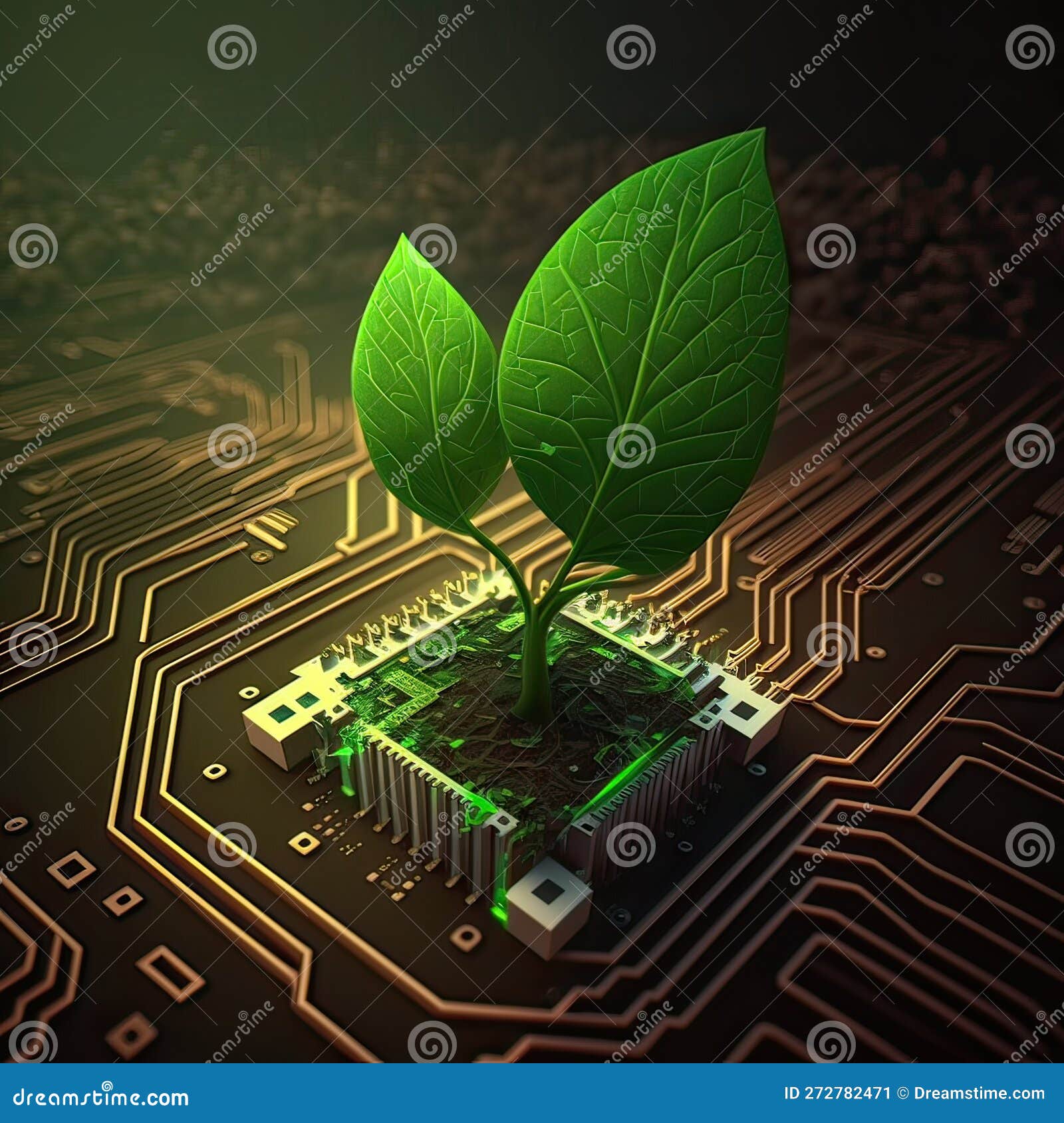 Growing Tree on the Converging Point of a Computer Circuit Board Stock ...
