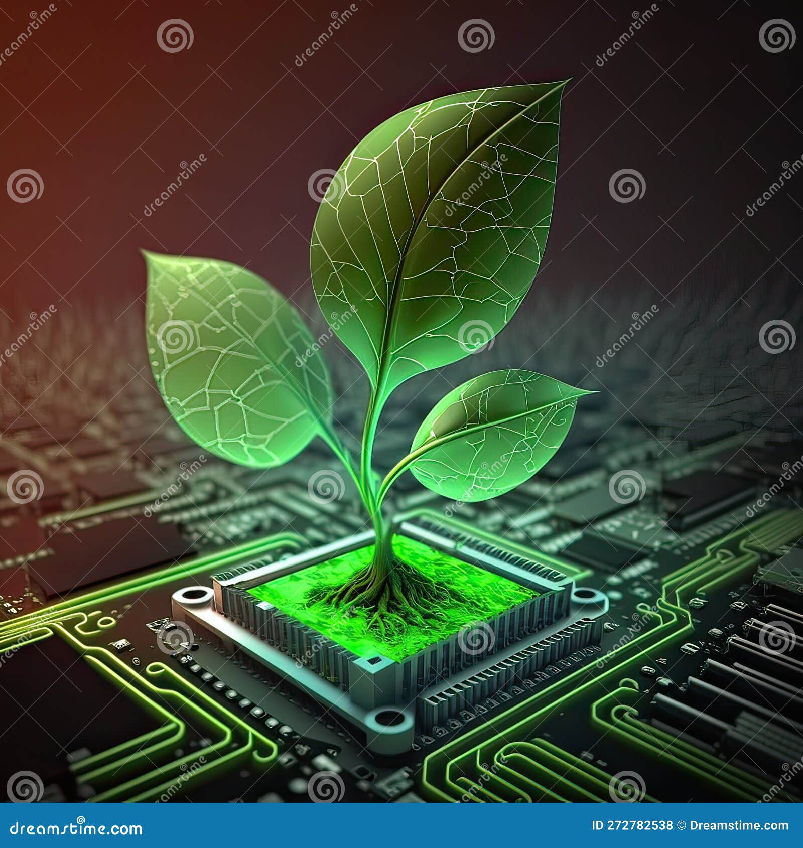 Growing Tree on the Converging Point of a Computer Circuit Board. Stock ...