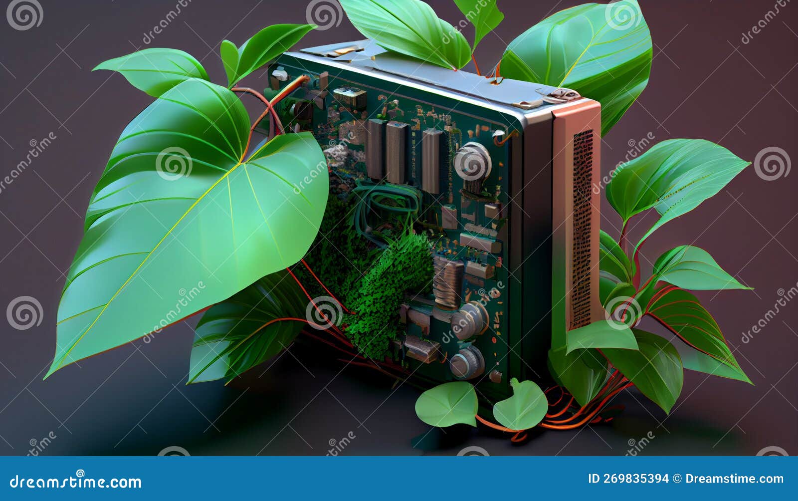 Growing Tree on the Converging Point of Computer Circuit Board. Nature ...