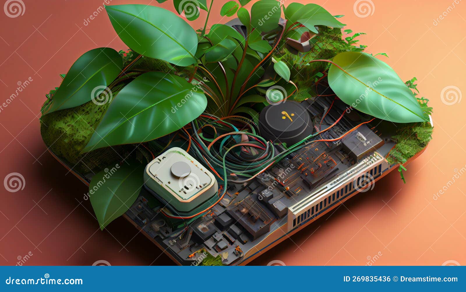 Growing Tree on the Converging Point of Computer Circuit Board. Nature ...