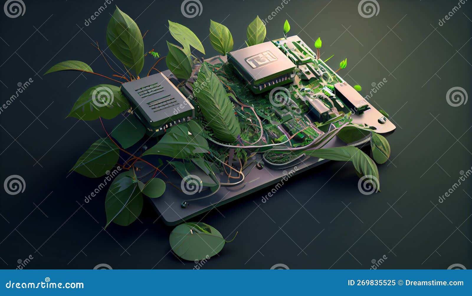Growing Tree on the Converging Point of Computer Circuit Board. Nature ...