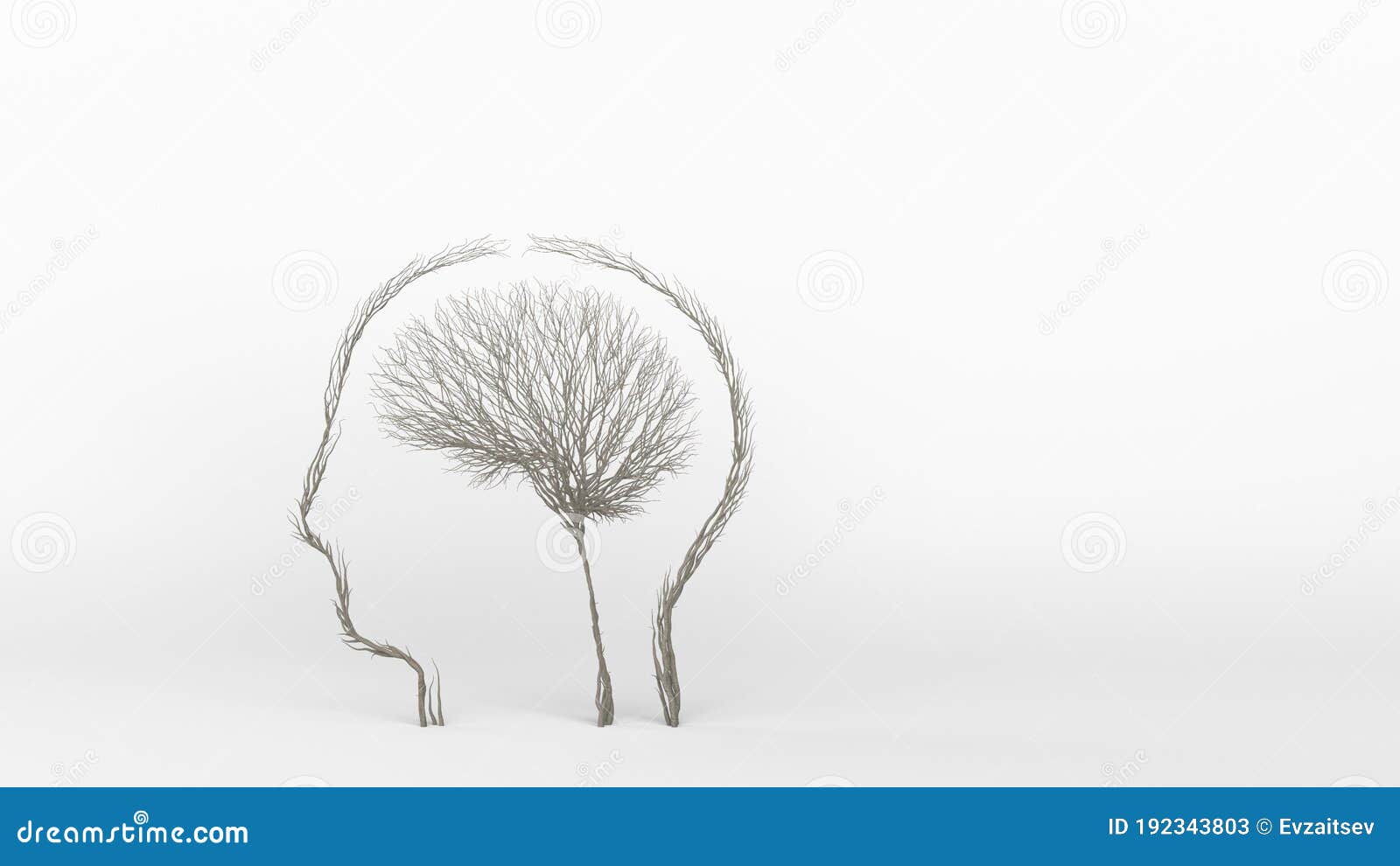 Growing Tree in a Shape of Human Brain Inside a Head. Eco Concept Stock ...