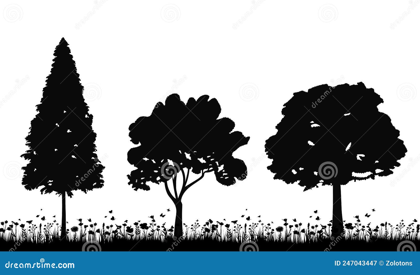 Growing Trees Silhouette, on White Background Stock Vector ...