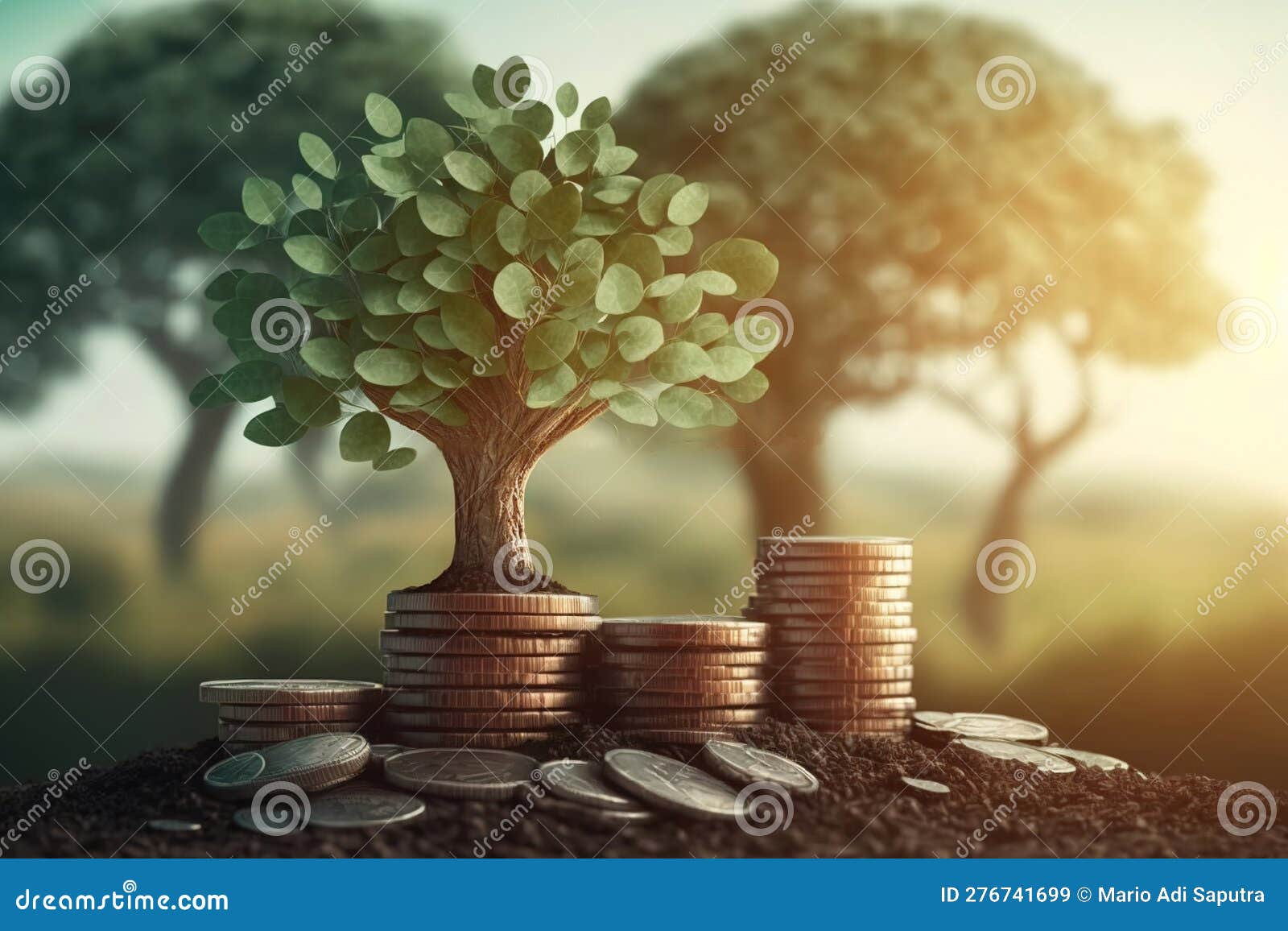 Growing Wealth: a Tree Sprouts from a Stack of Coins Stock Illustration ...