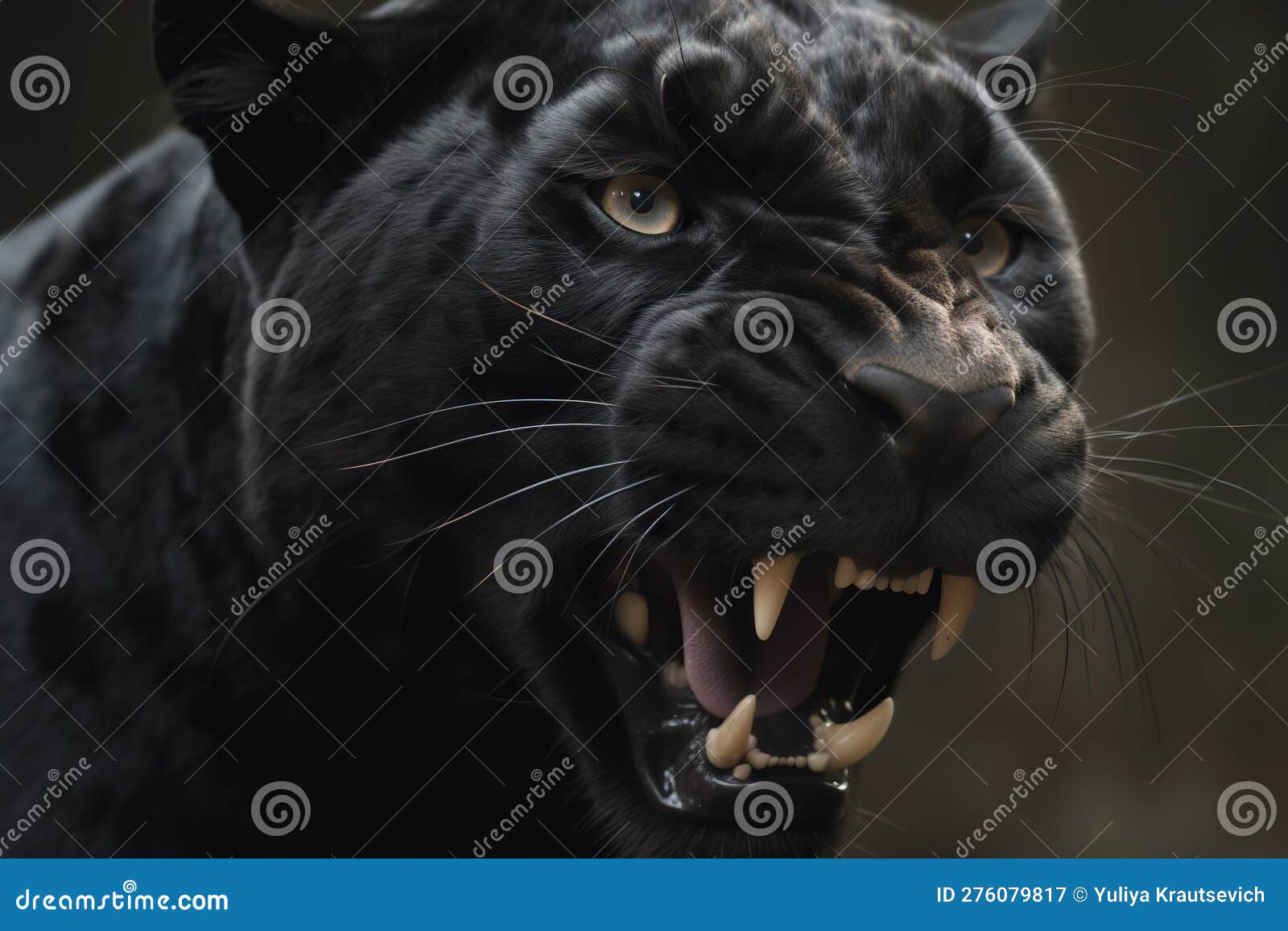 Growling Black Panther Close Up. Generative AI Stock Illustration ...