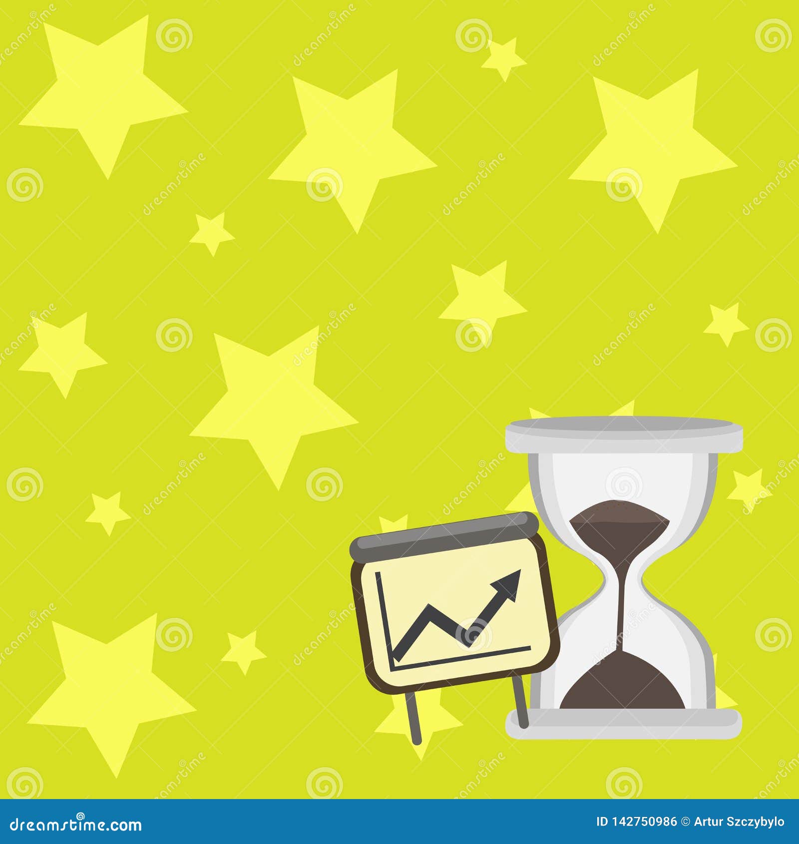 Growth Chart with Arrow Going Upward Inside Projector Screen. Hourglass ...