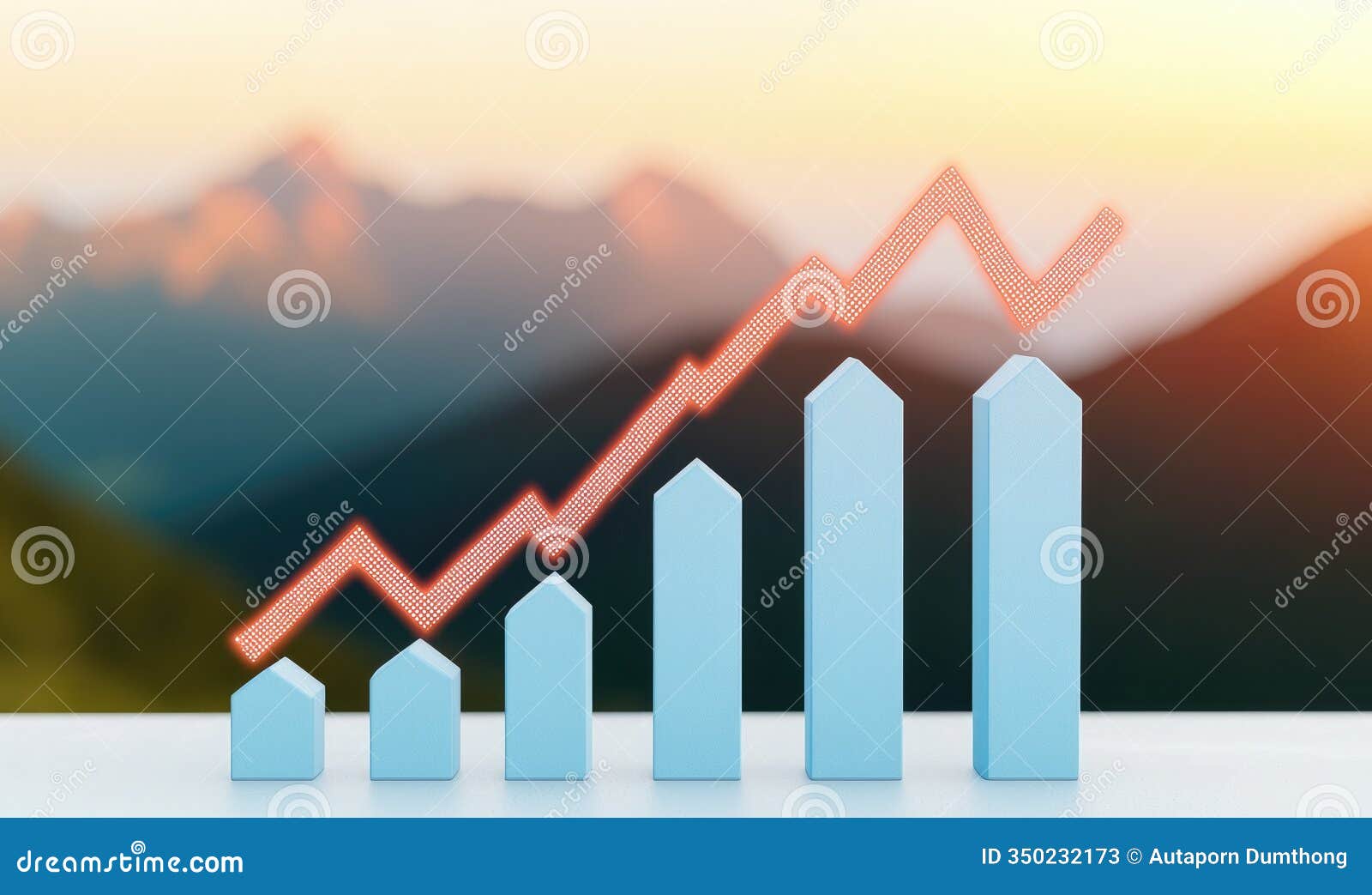 A Growth Chart with Blue Bars and a Red Line Graph Against a Blurred ...