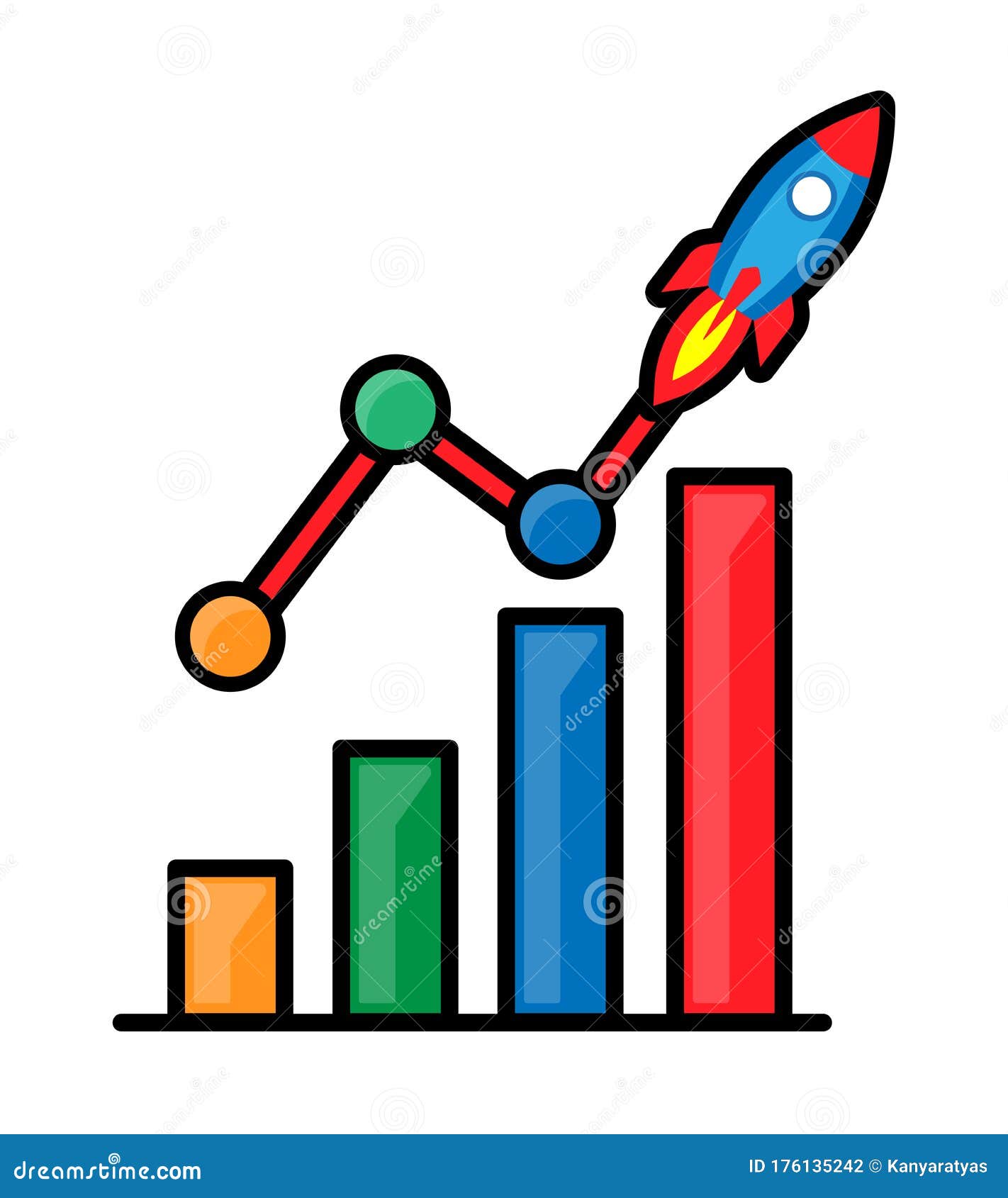 Growth Chart Cartoon Vector Concept.Cute Color Bar Graph with Launch ... Growth Chart Cartoon Vector Concept.Cute Color Bar Graph with Launch ...