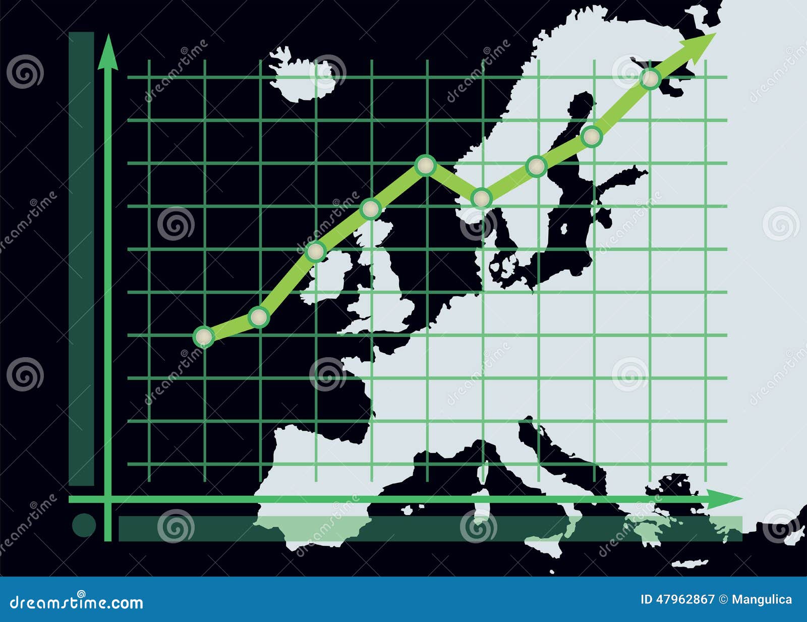 Growth Chart Diagram on Europe Map Background Stock Vector ...