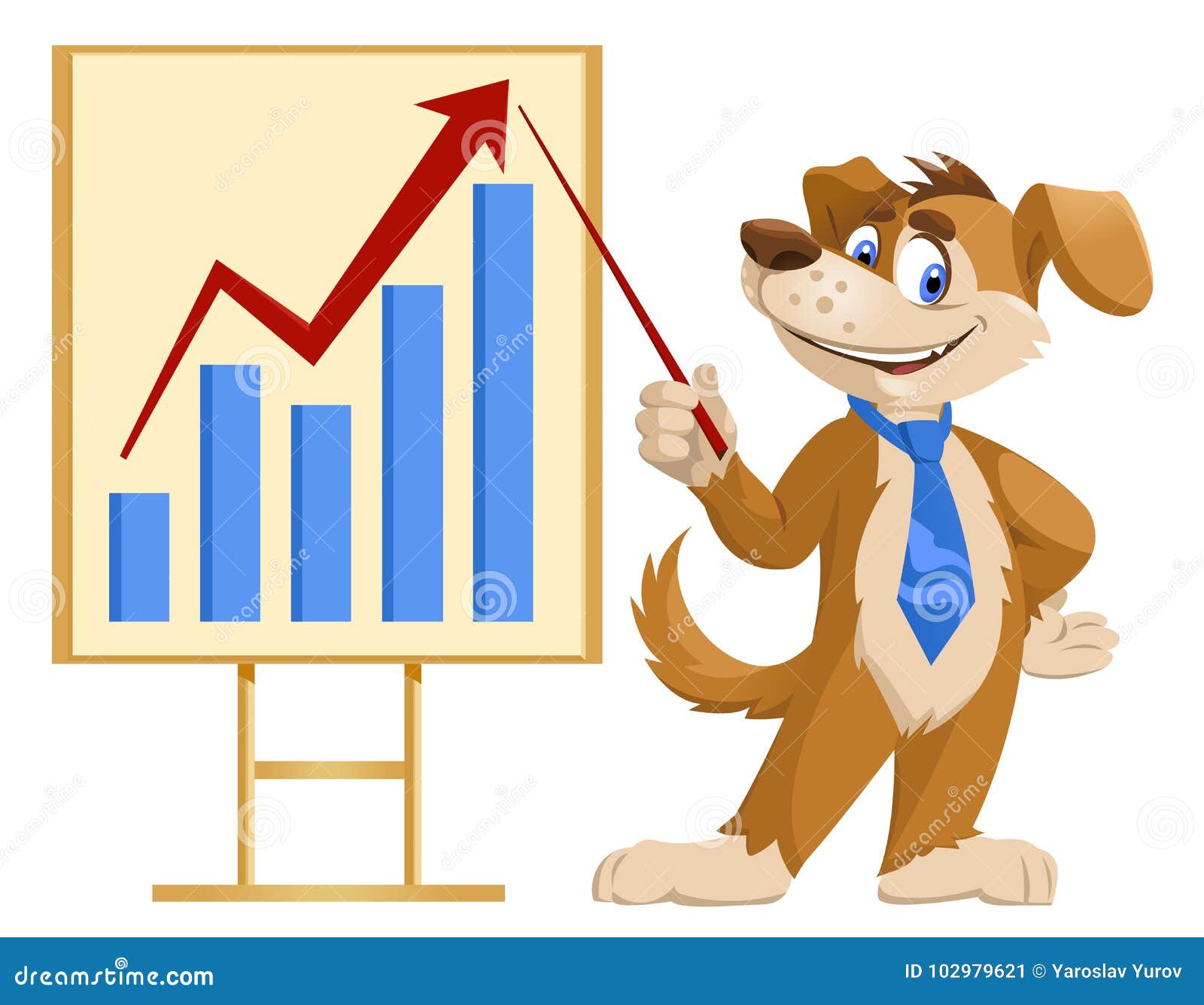 Growth Chart. Funny Cartoon Dog in a Tie Making a Presentation Stock ...