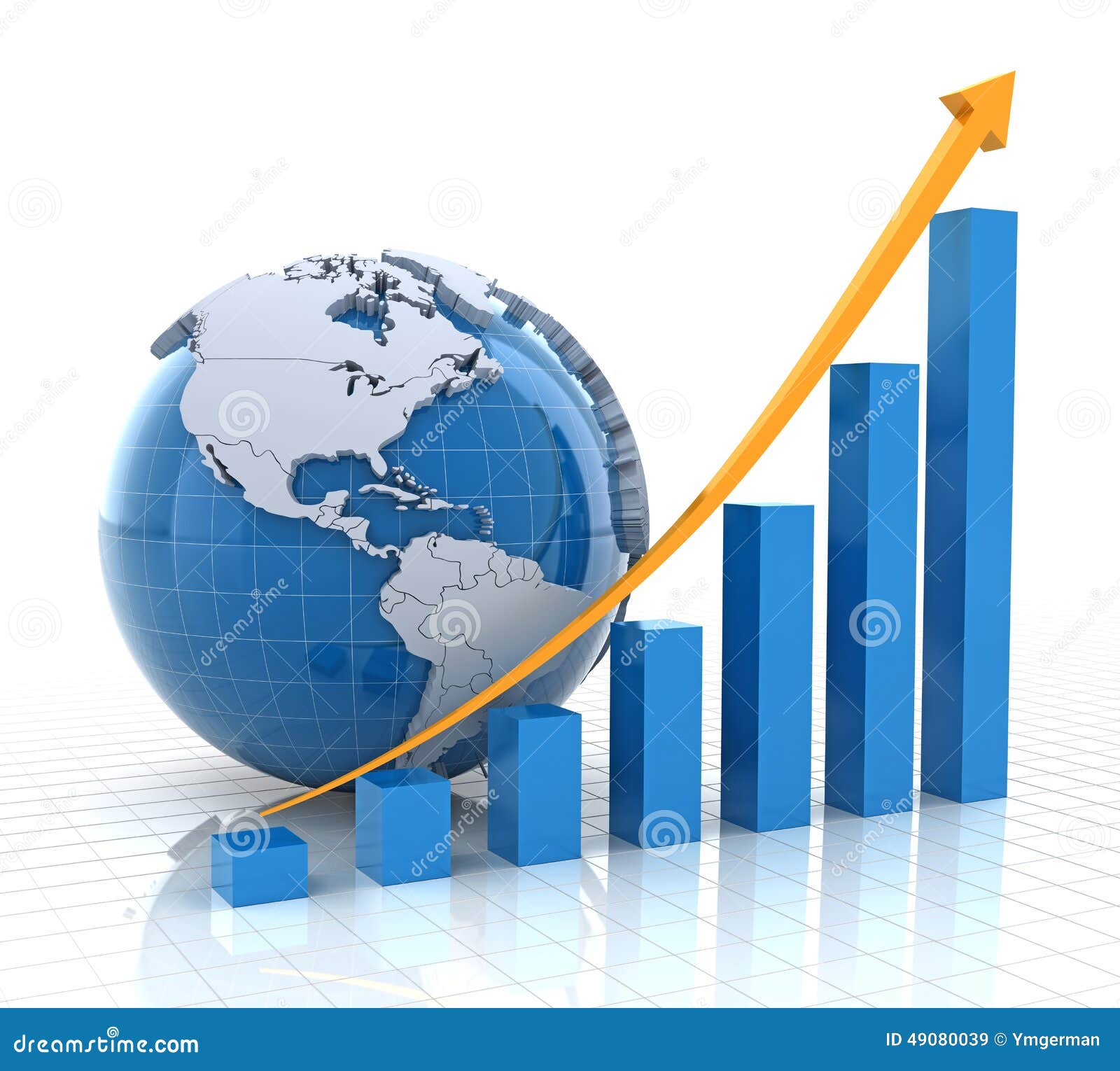 Growth Chart with Globe, 3d Render Stock Illustration - Illustration of ...