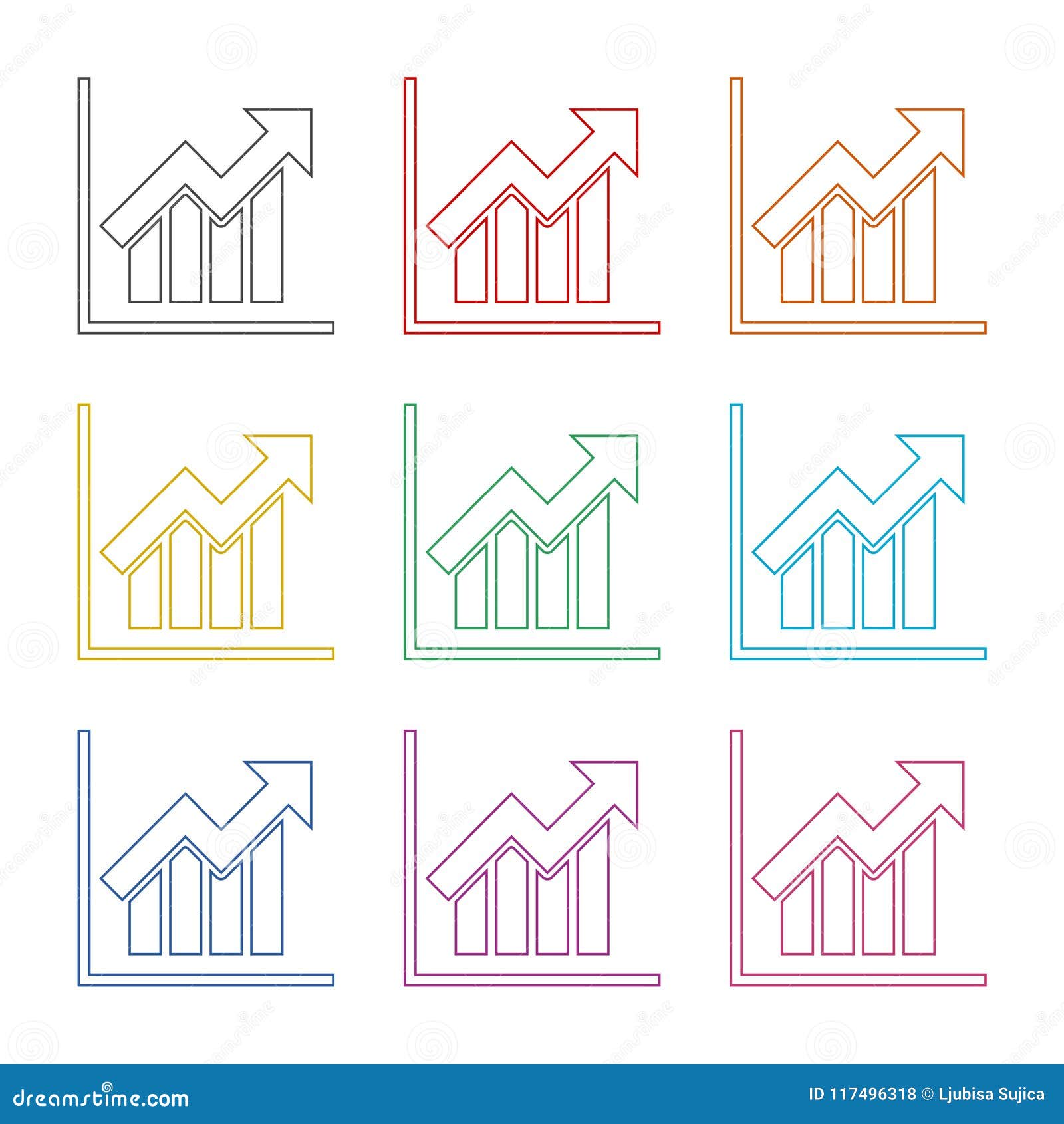 Growth Chart Icon, Color Icons Set Stock Vector - Illustration of green ...