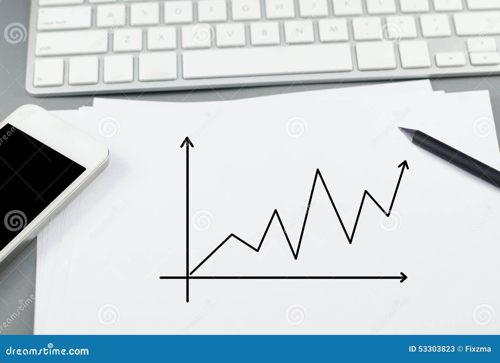 Growth Chart on Paper with Pencil and Smart Phone Stock Image - Image ...