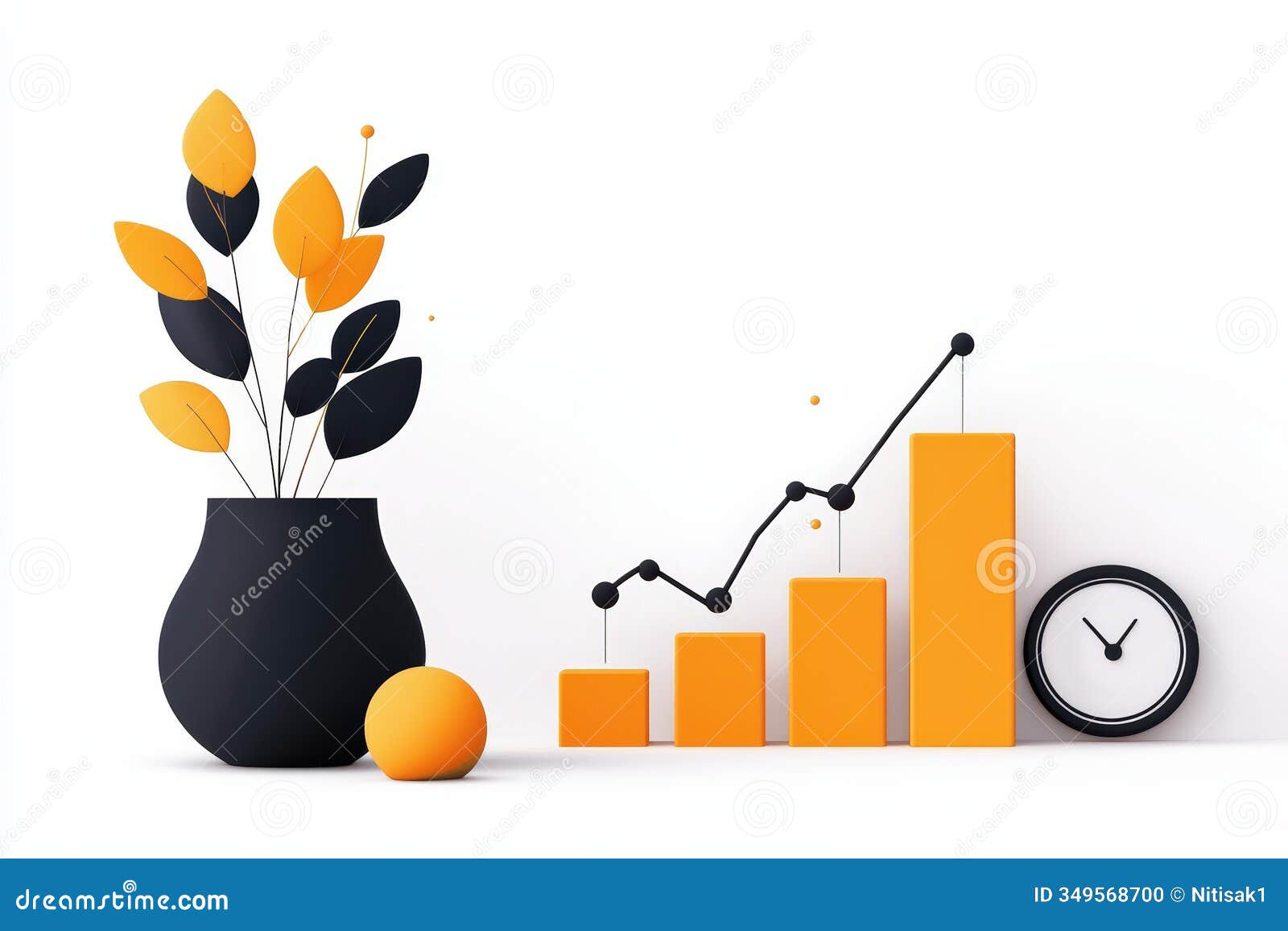 Growth Chart with Plants and Clock White Background Stock Illustration ...