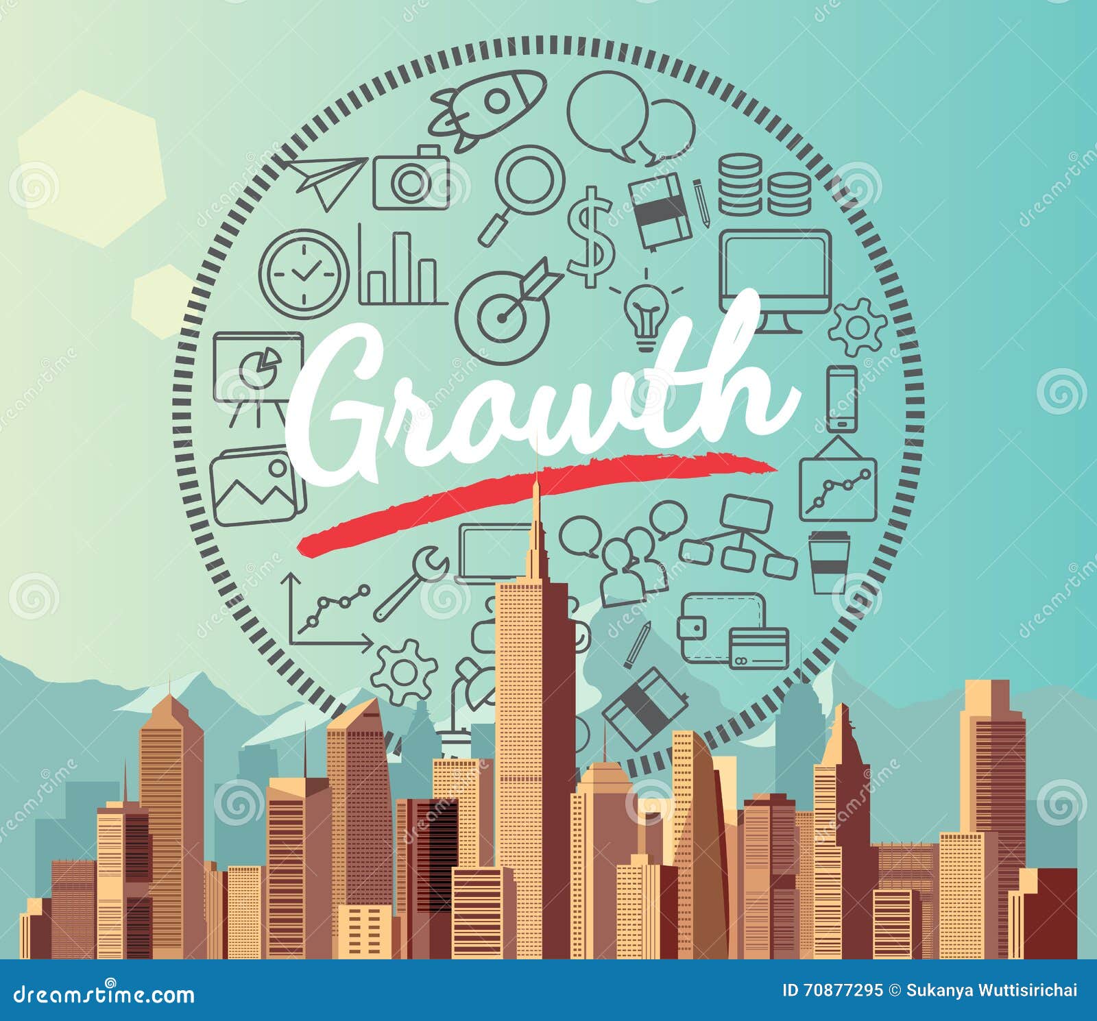 Growth on City and Mountain Background Stock Vector - Illustration of ...