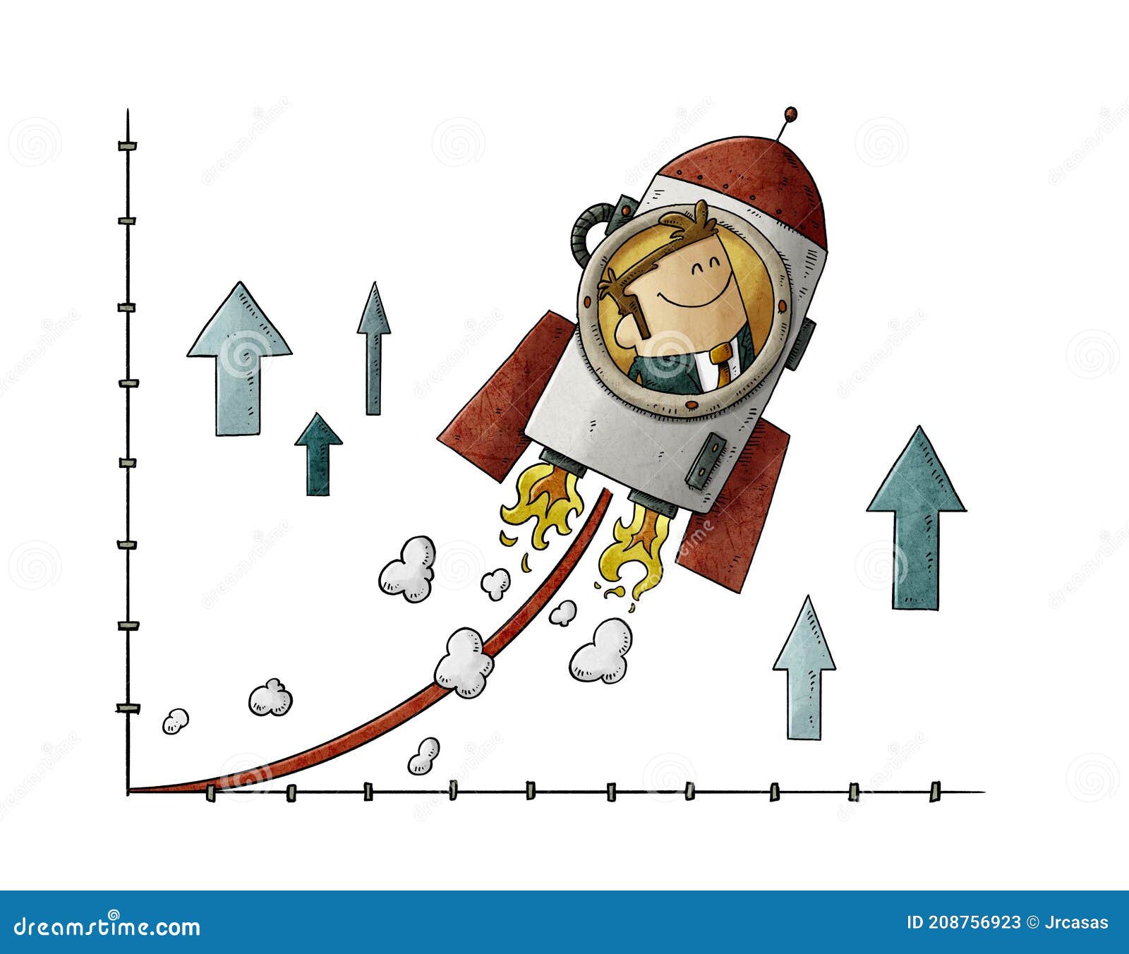 Growth Concept Showing a Businessman Inside a Rocket Going Up on a ...