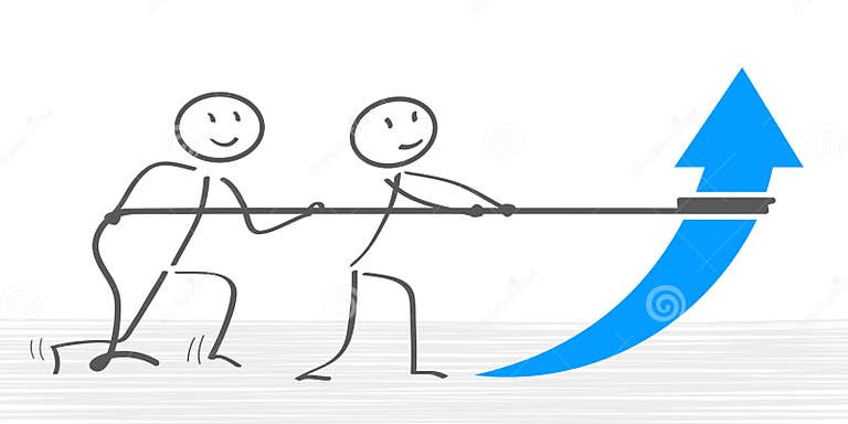 Growth Concept: Two Man Pull Up an Arrow - Vector Stock Illustration ...