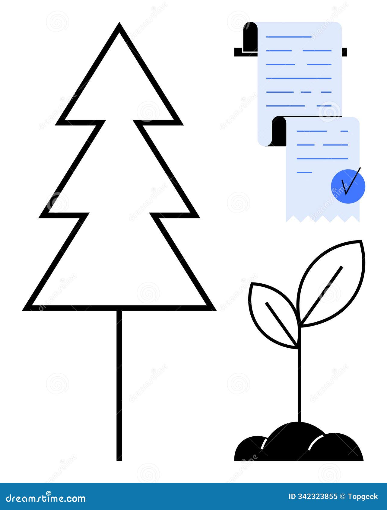 Growth and Environmental Conservation Symbolized by Tree, Document, and ...