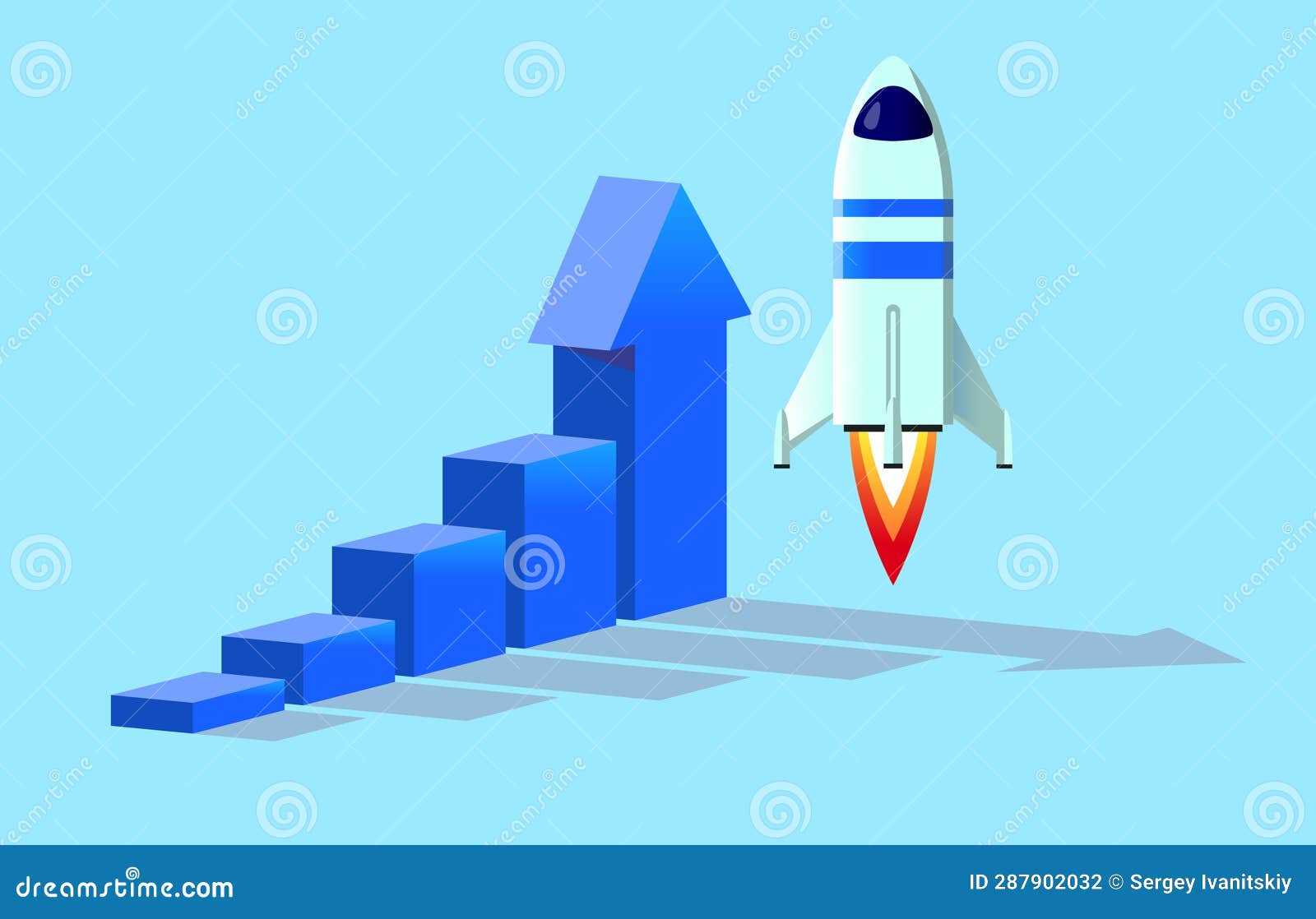 Growth Graph of Blue Bars and a Rising Rocket Stock Photo - Image of ...