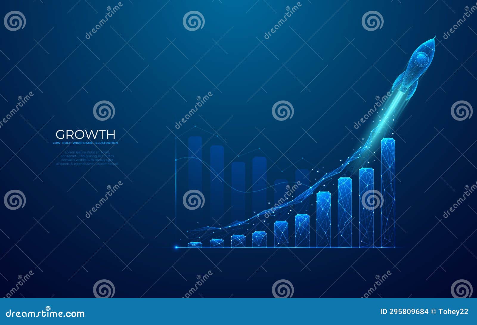 Growth Graph Chart with Launch Rocket on Technology Blue Background ...