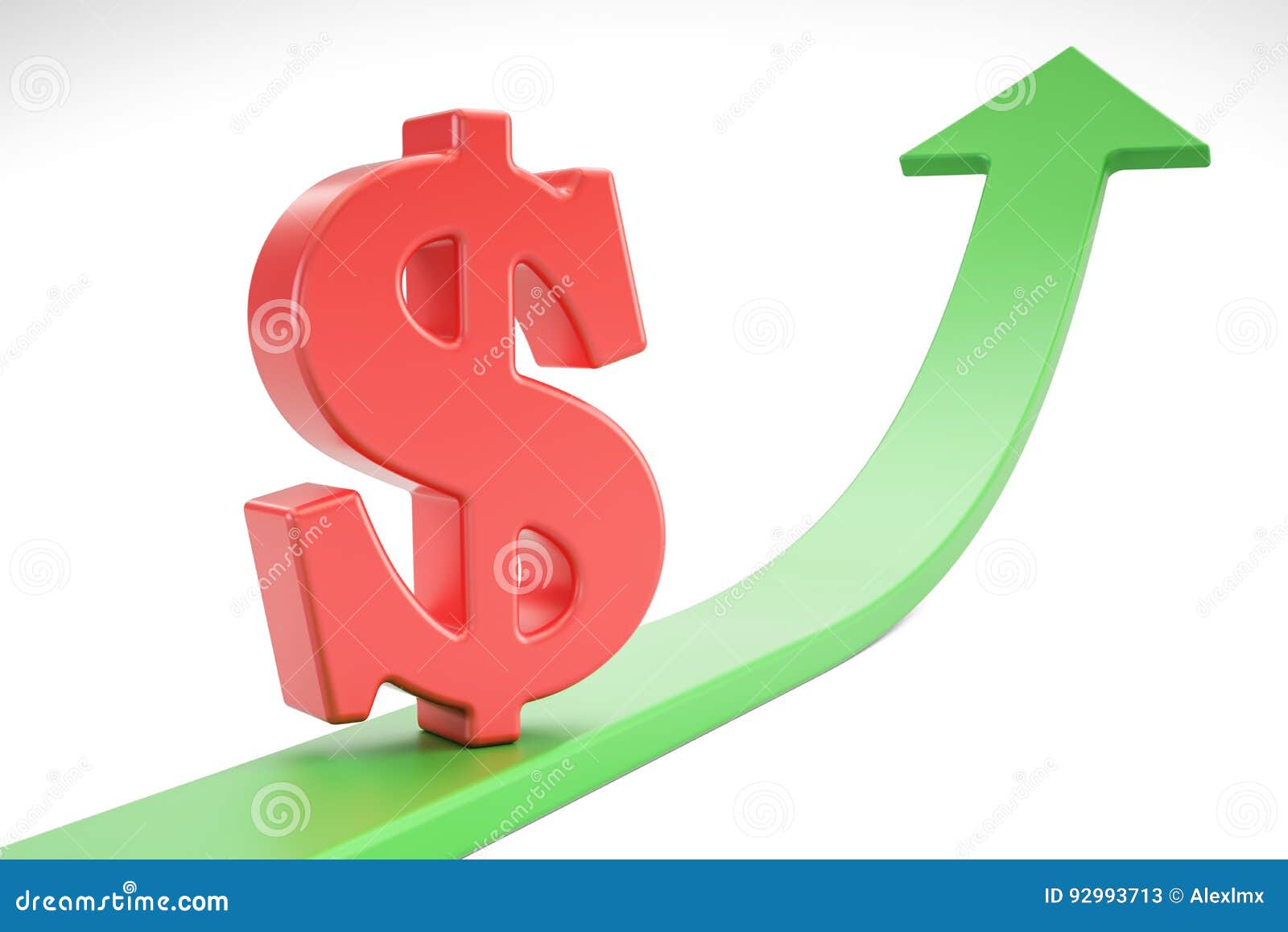 Growth Green Arrow with Symbol of Dollar, 3D Rendering Stock ...