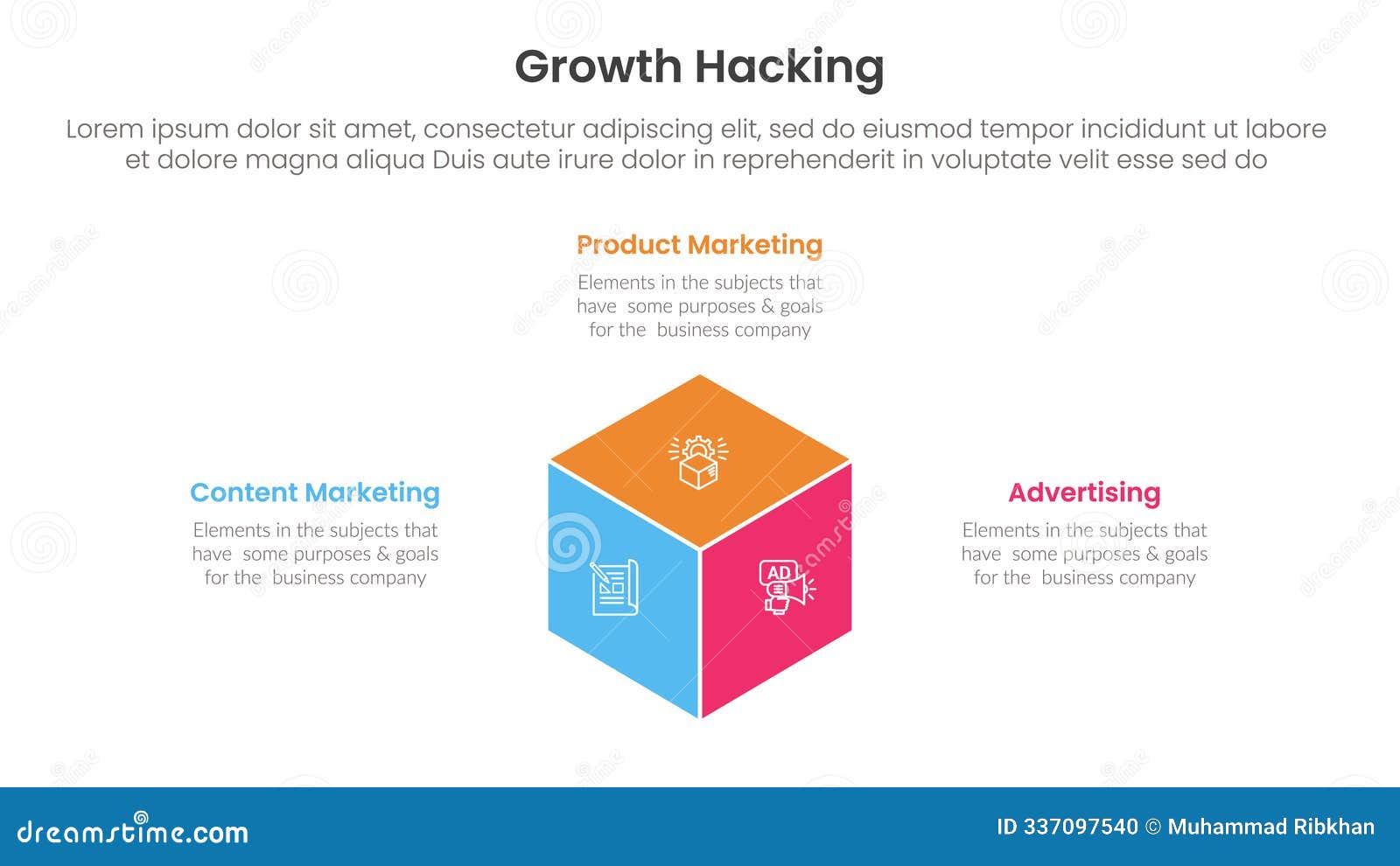 Growth Hacking Infographic 3 Point with 3d Box Shape Center for Slide ...