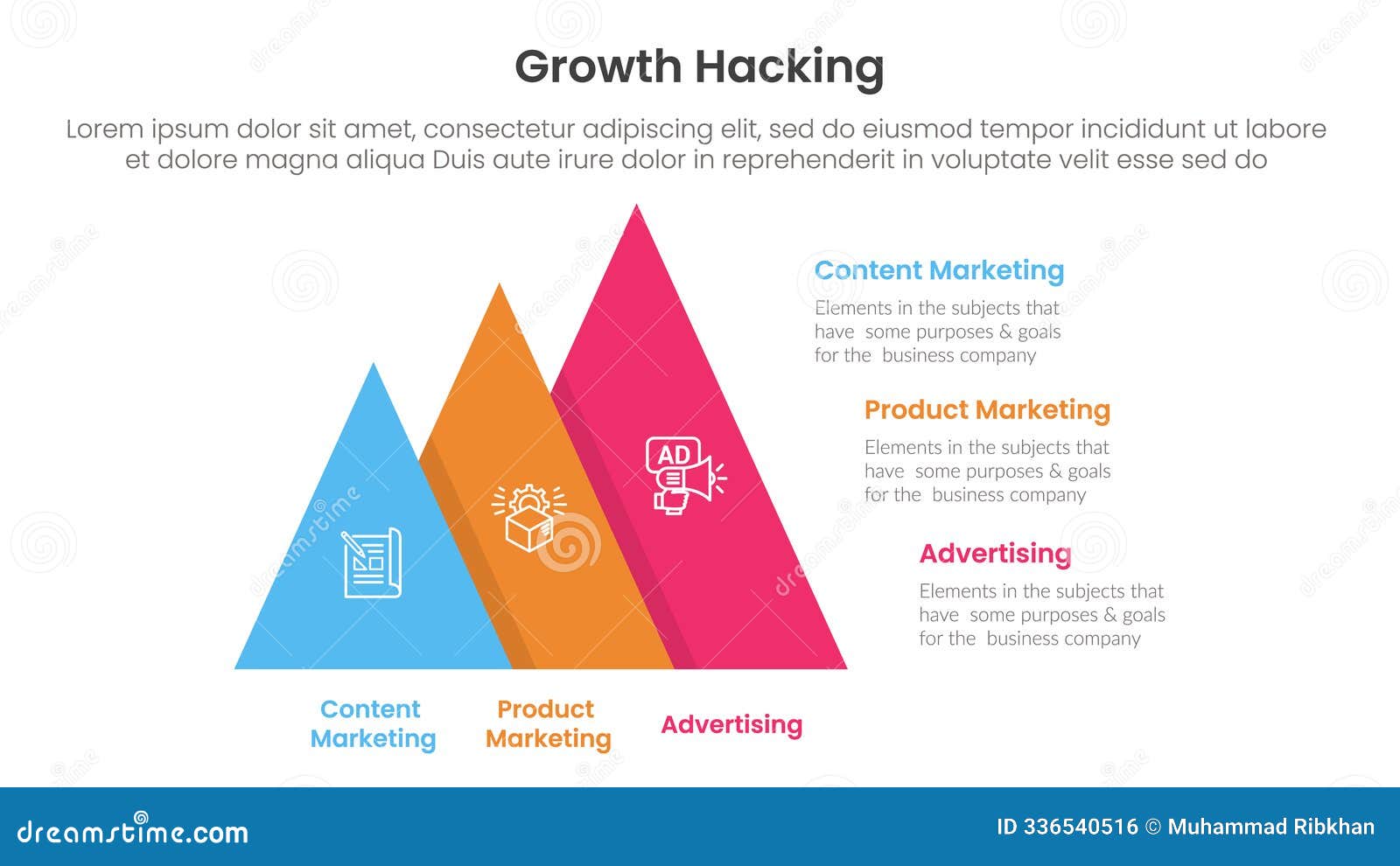 Growth Hacking Infographic 3 Point with Pyramid Shape Increase Size ...