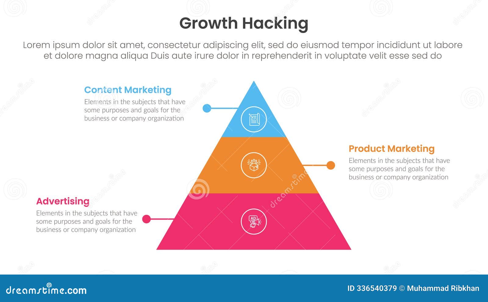 Growth Hacking Infographic 3 Point with Pyramid Shape Structure with ...