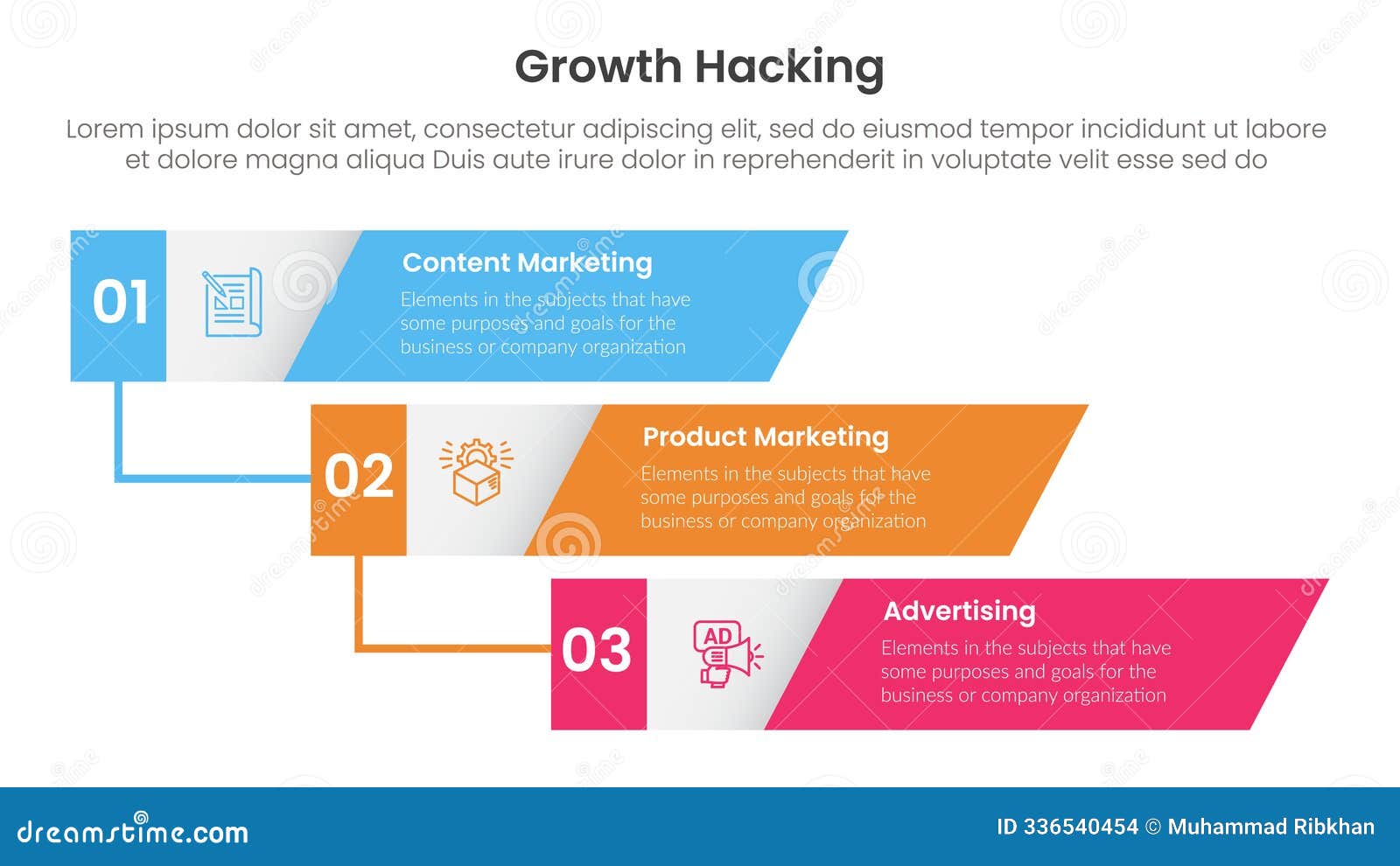 Growth Hacking Infographic 3 Point With Vertical Timeline Skew ...