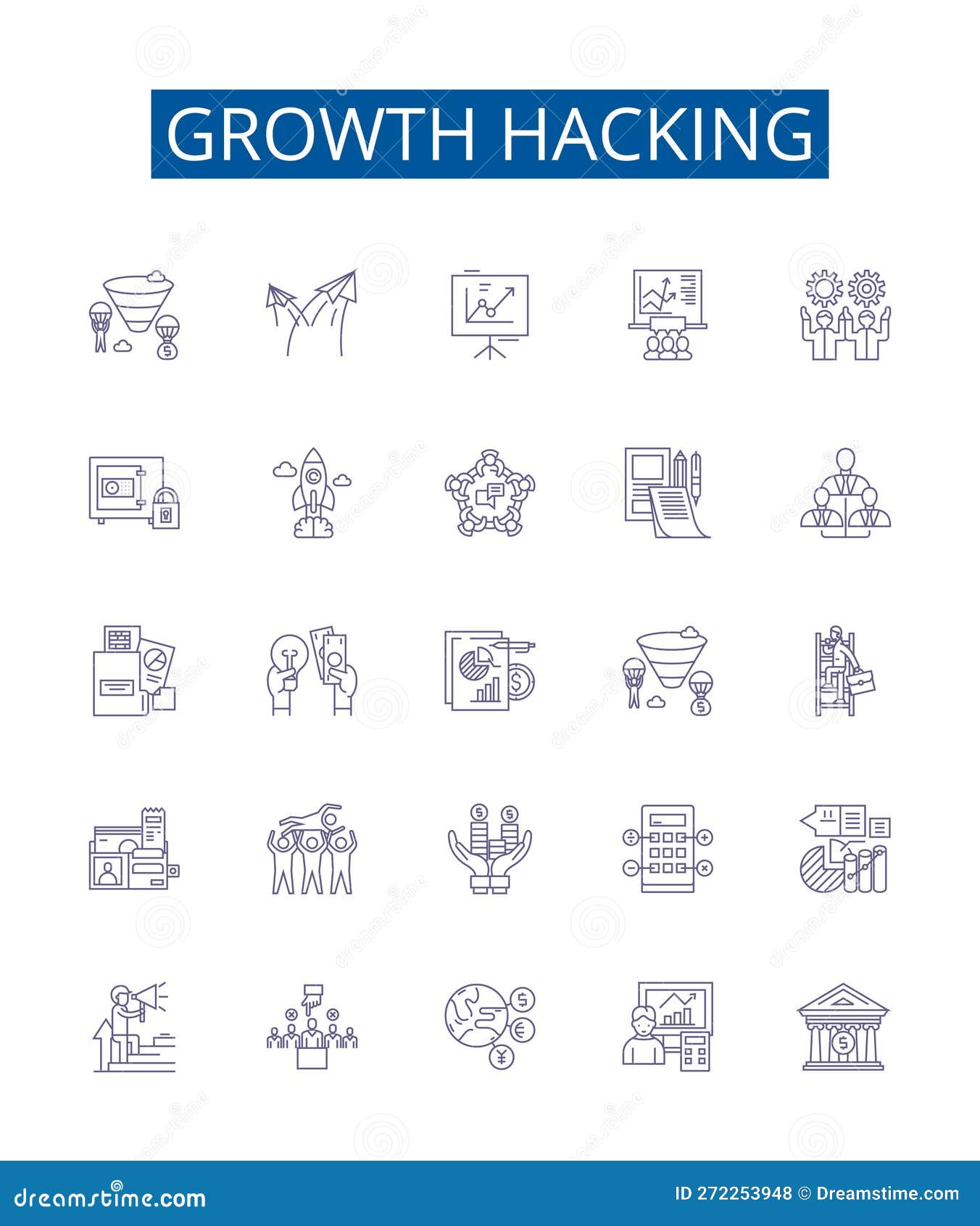 Growth Hacking Line Icons Signs Set. Design Collection of Acquisition ...