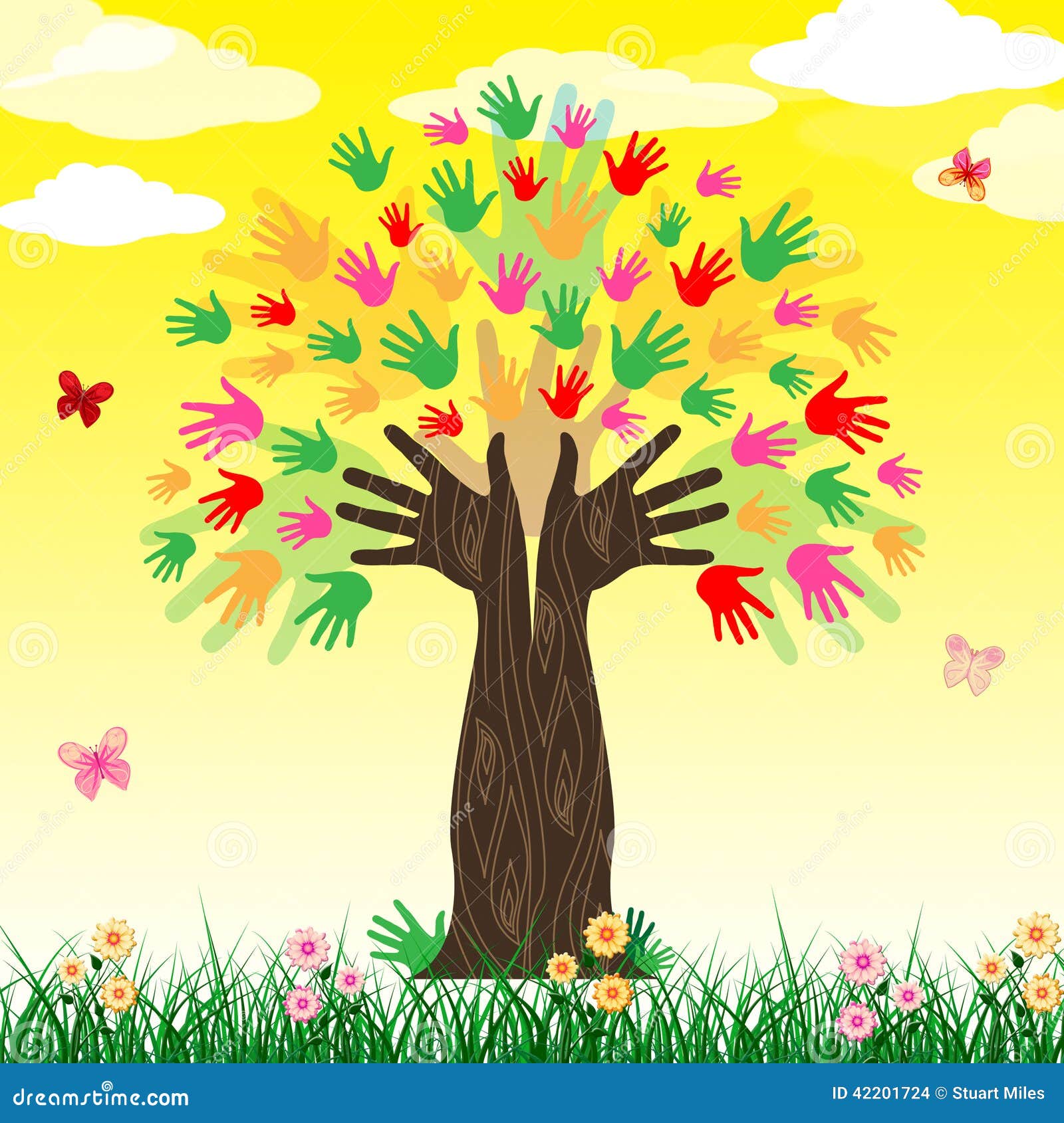 Handprints Tree Shows Hands Together And Artwork Stock Image ...