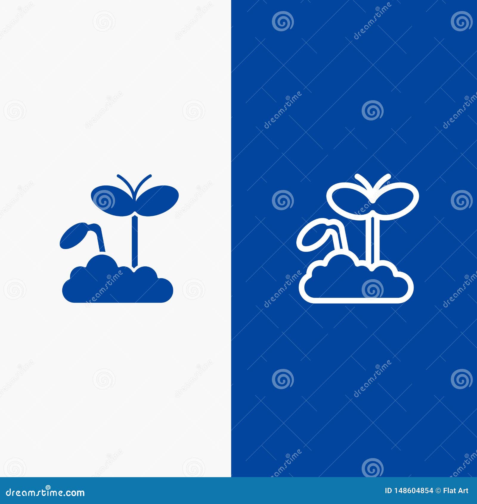Growth, Increase, Maturity, Plant Line and Glyph Solid Icon Blue Banner ...