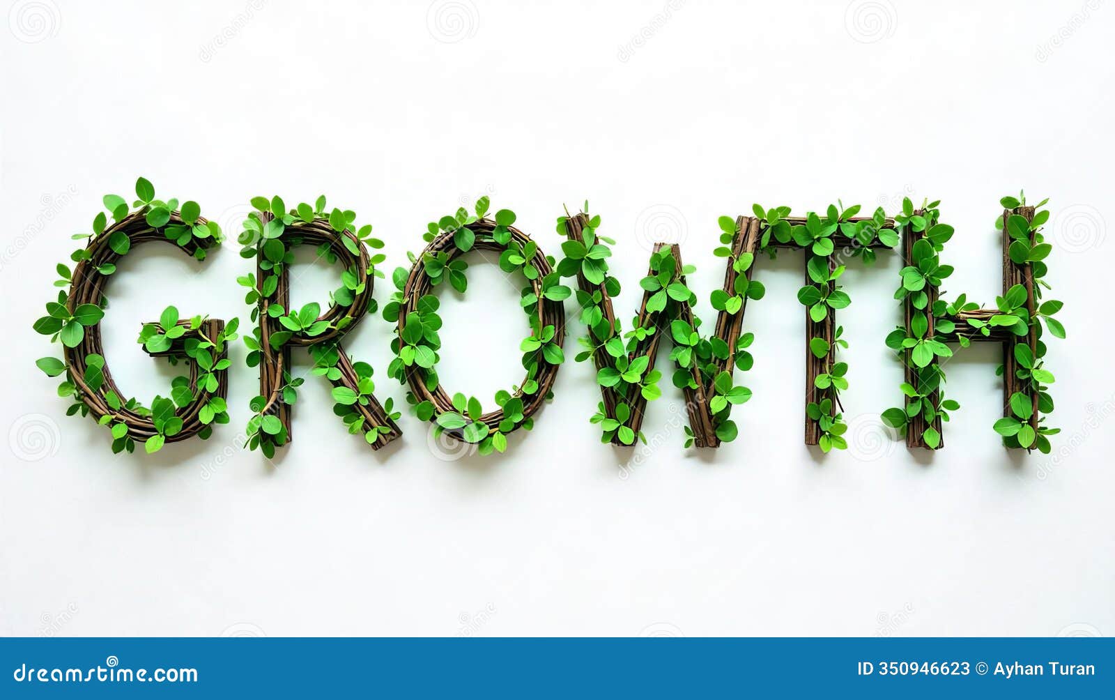 Growth Lettering Made of Tree Branches on a White Background Stock ...