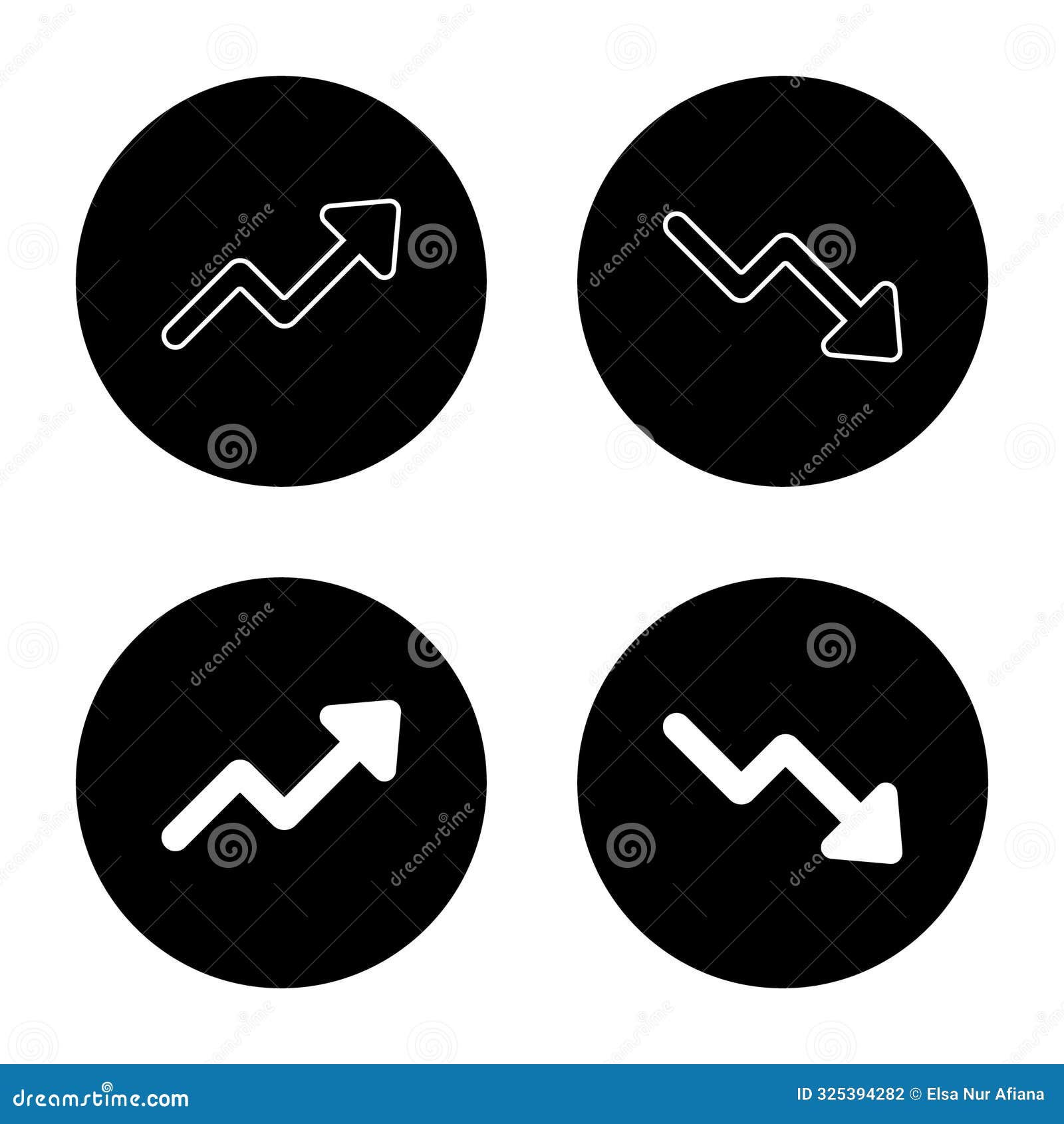 Growth and Loss Arrow Icon on Black Circle. Increase and Decrease Sign ...