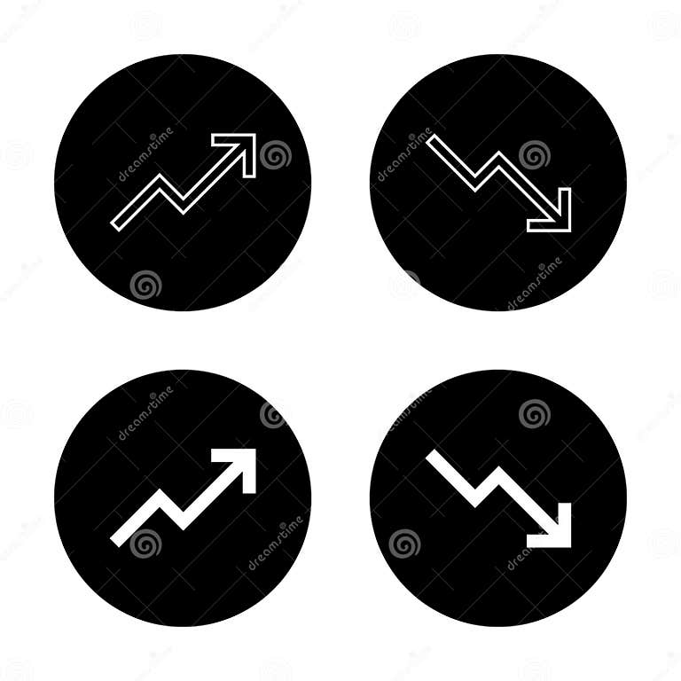 Growth and Loss Icon on Black Circle. Increase and Decrease Sign Symbol. Zigzag Arrows Concept ...
