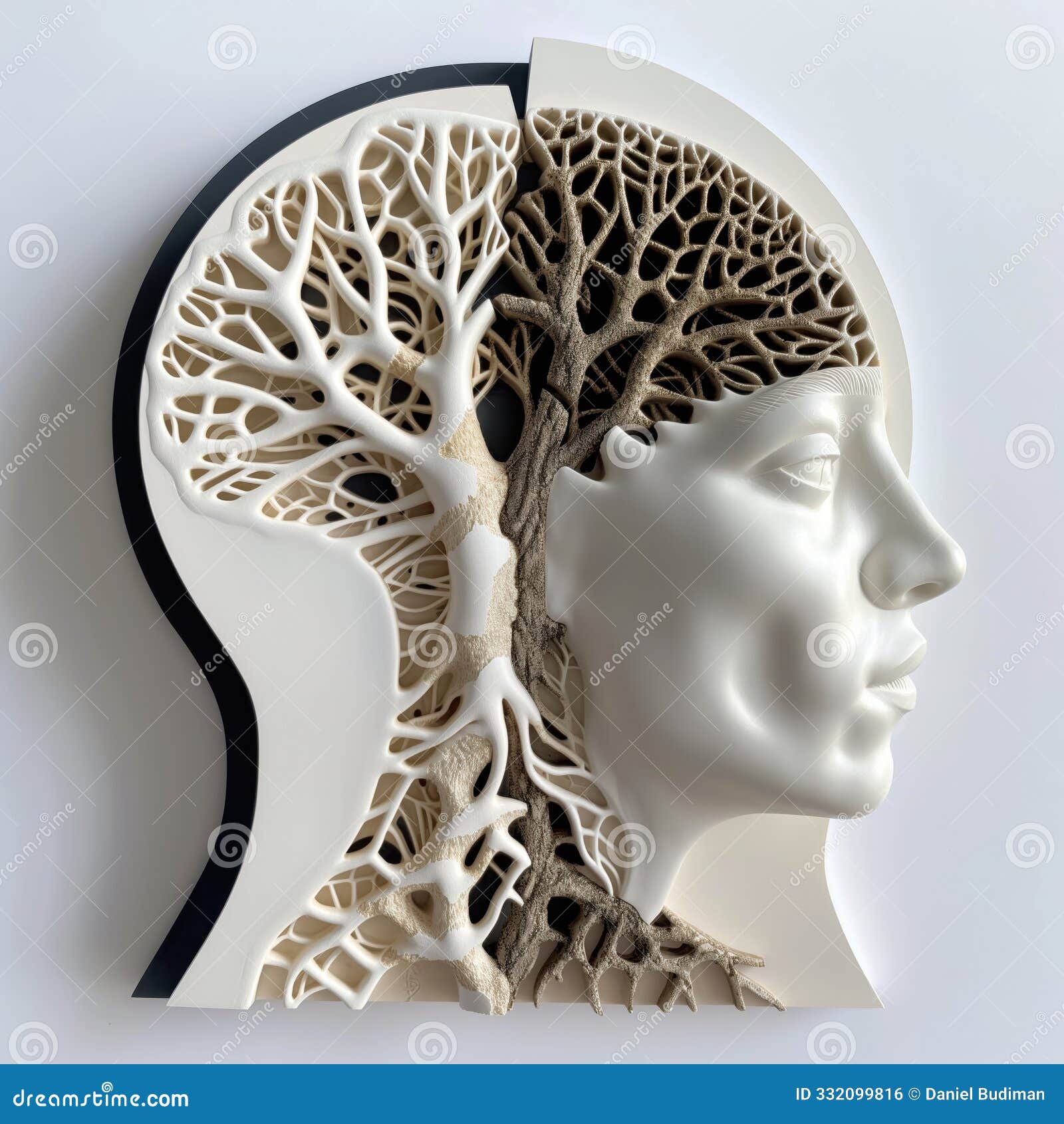 Growth Mindset Concept. Big Tree Growing Inside Human Brain Stock ...