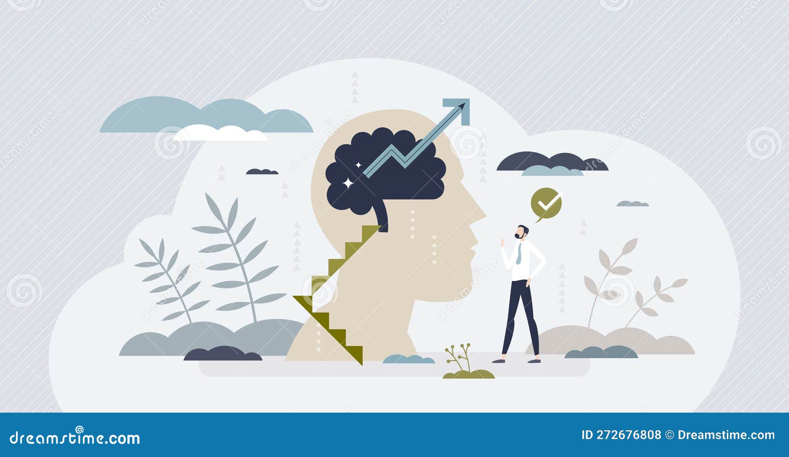 Growth Mindset with Improvement and Development Thinking Tiny Person ...