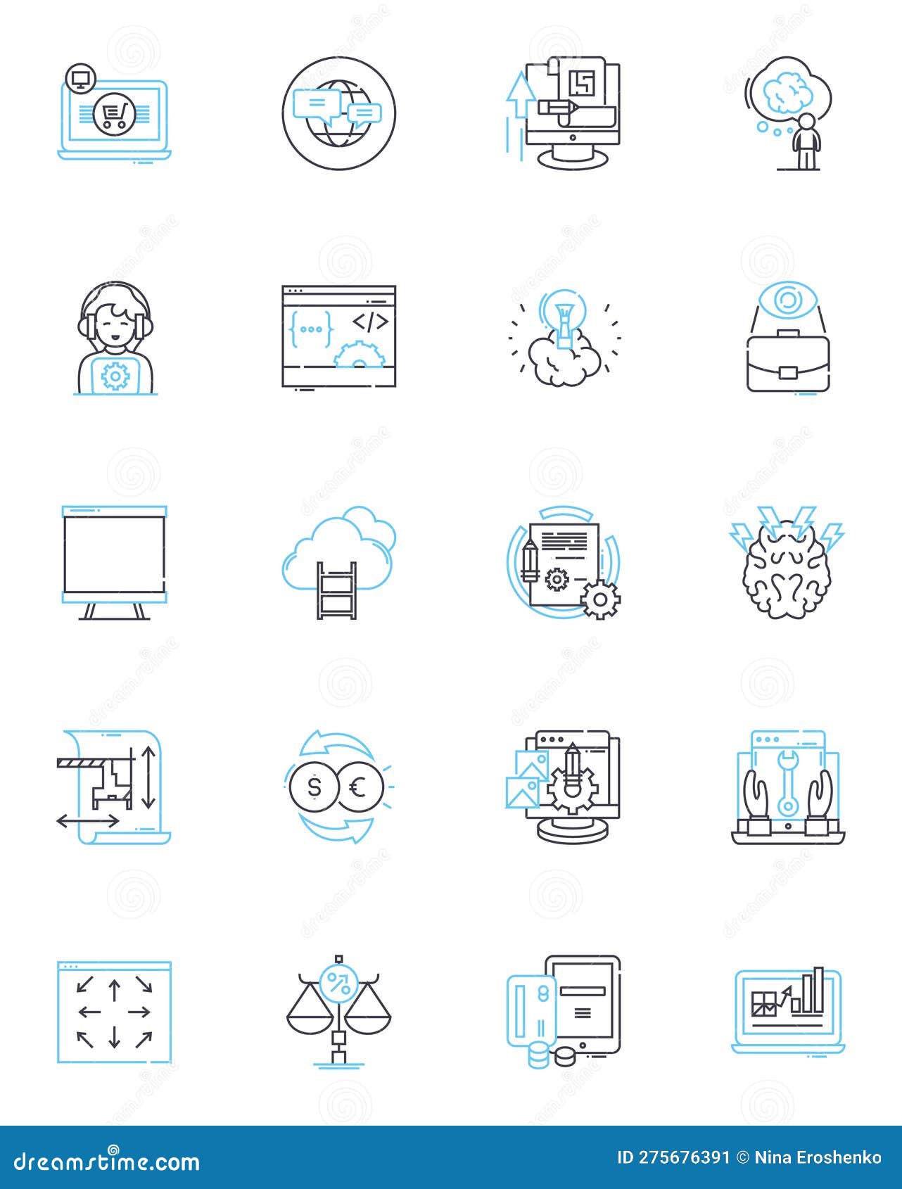 Growth Planning Linear Icons Set. Vision, Strategy, Objectives, Metrics ...
