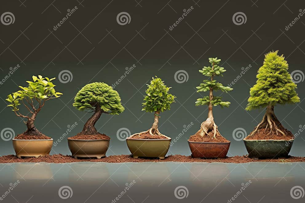Growth Progression of a Bonsai Tree from Seedling To Maturity Stock ...