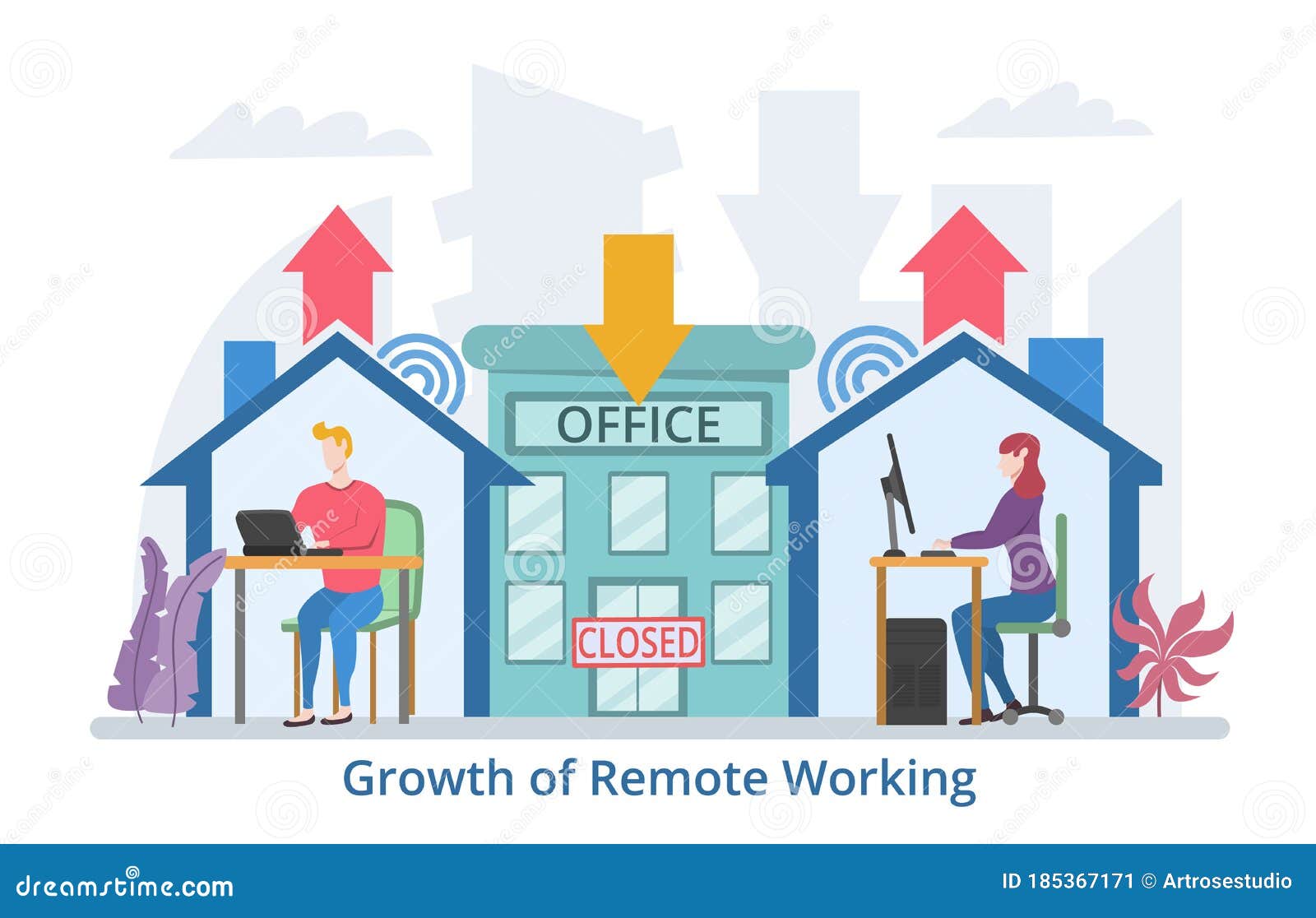 Growth of Remote Working Concept Stock Vector - Illustration of ...