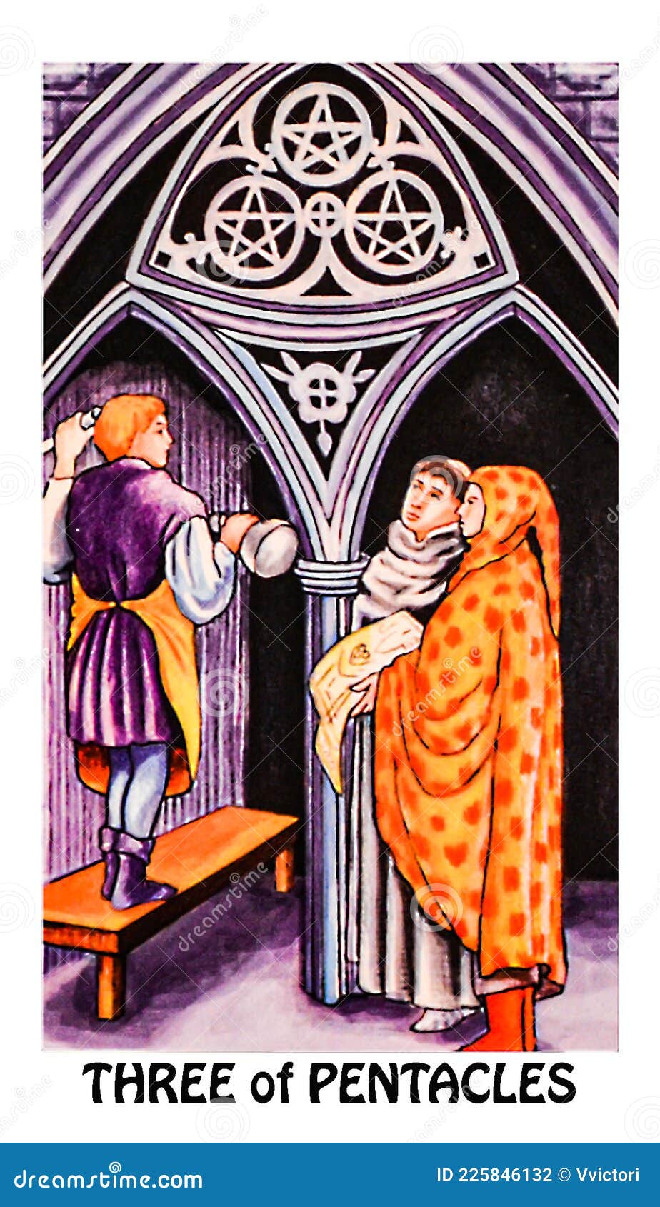 Three Of Pentacles. Minor Arcana Tarot Card Royalty-Free Illustration ...