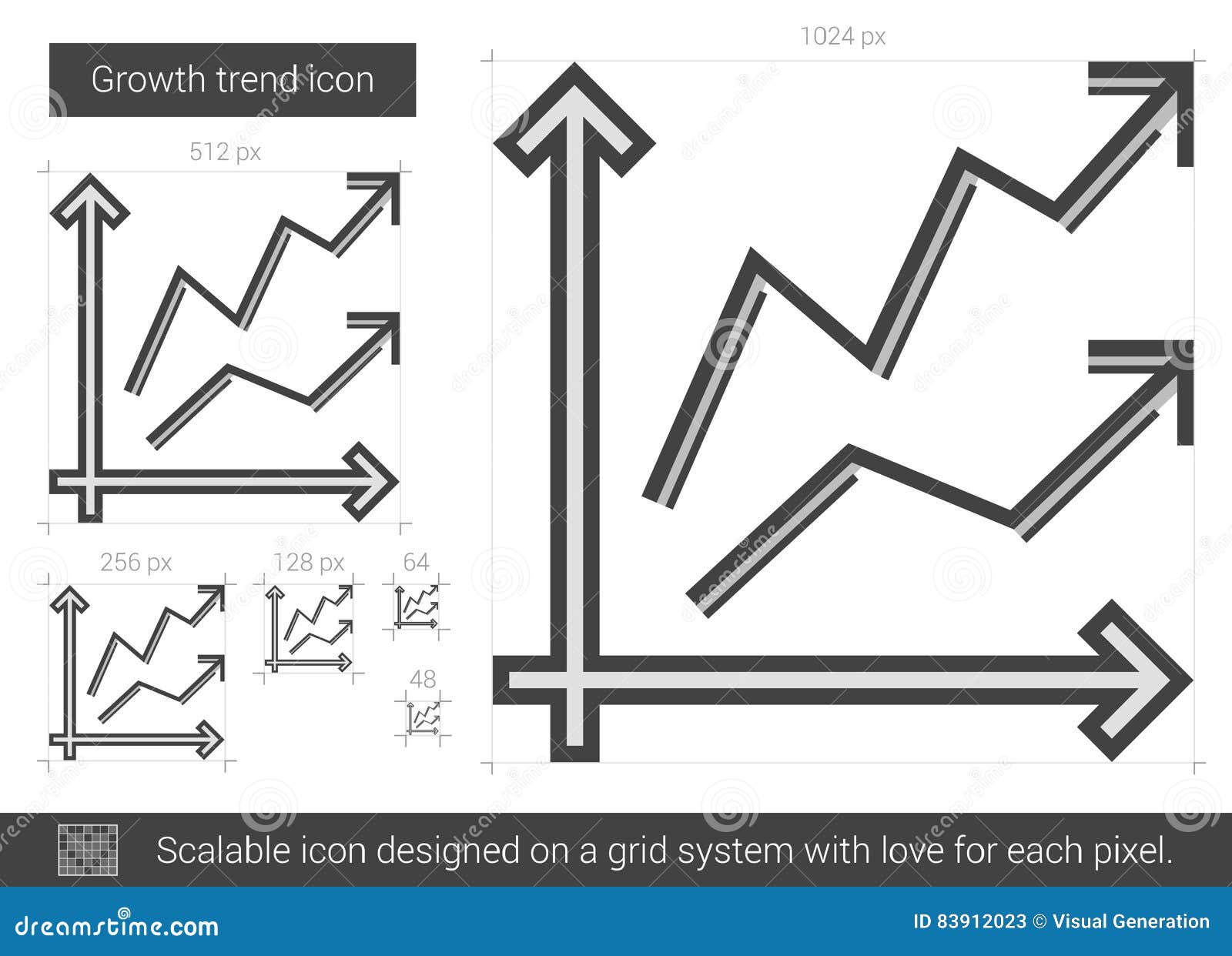 Growth trend line icon. stock vector. Illustration of design - 83912023