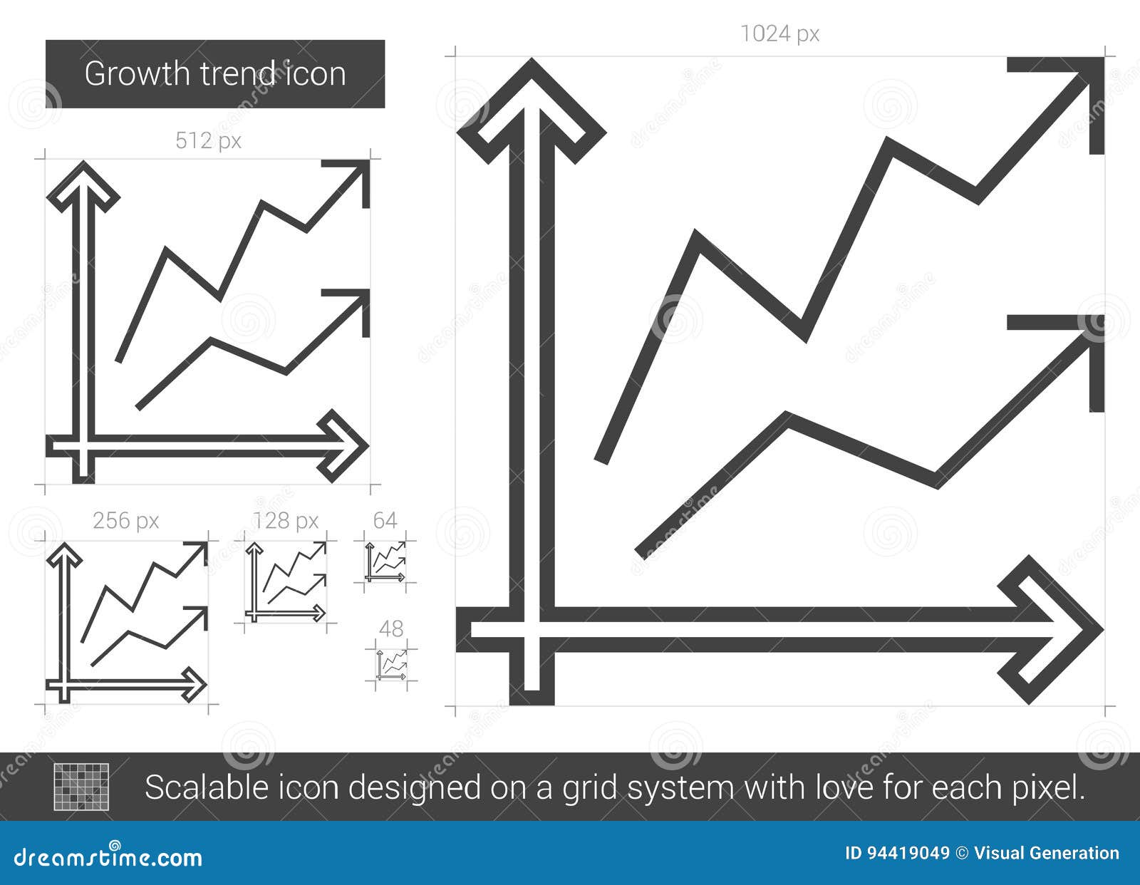 Growth trend line icon. stock vector. Illustration of chart - 94419049