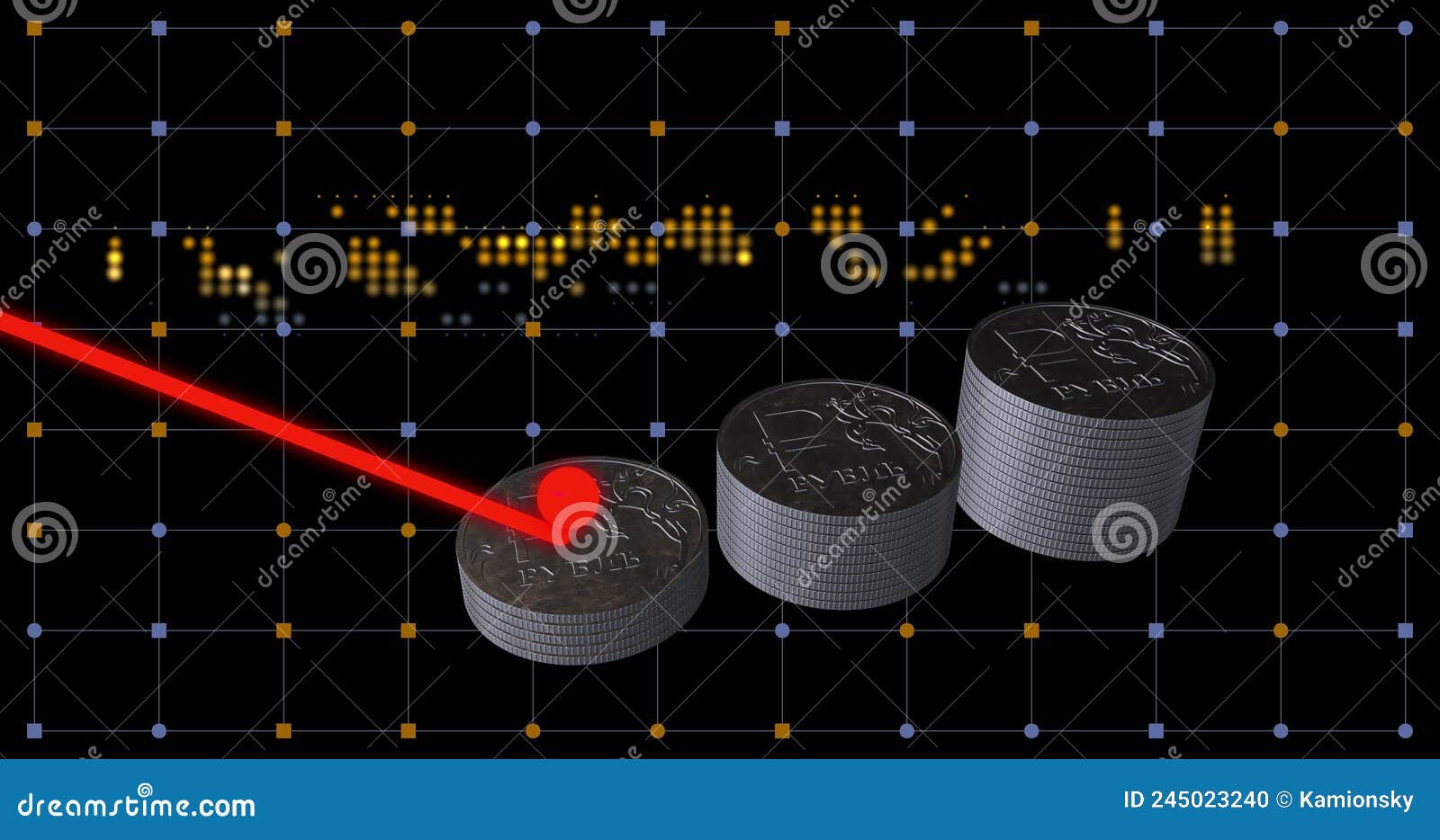 The Growth of the Value of the Ruble. Columns of Ruble Coins and a ...