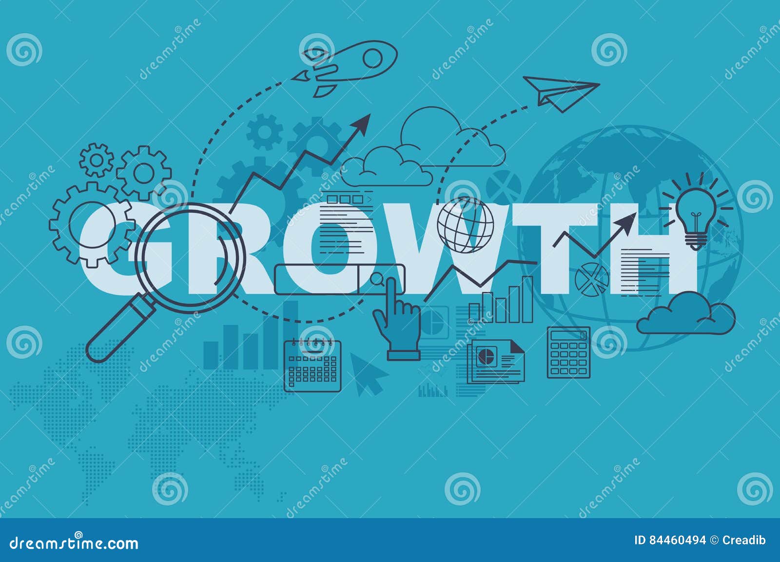 Growth Web Page Banner Concept with Thin Line Flat Design Stock Vector ...