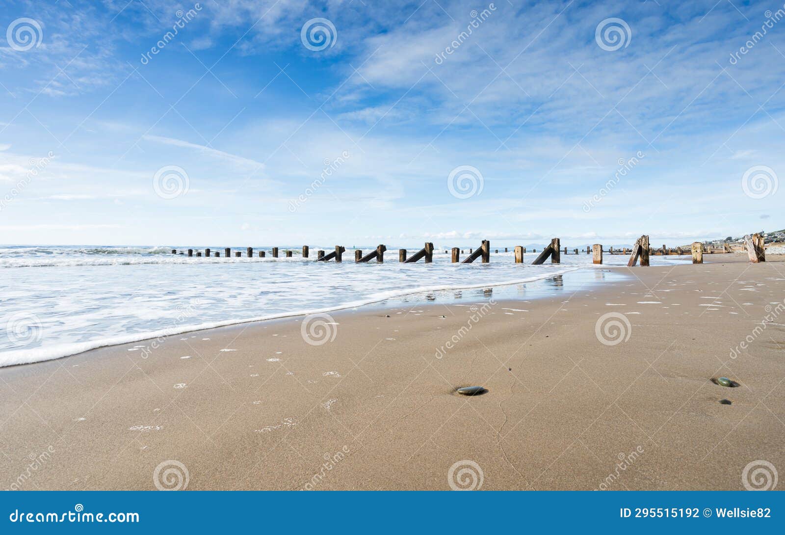Groynes on Barmouth beach stock photo. Image of barmouth - 295515192